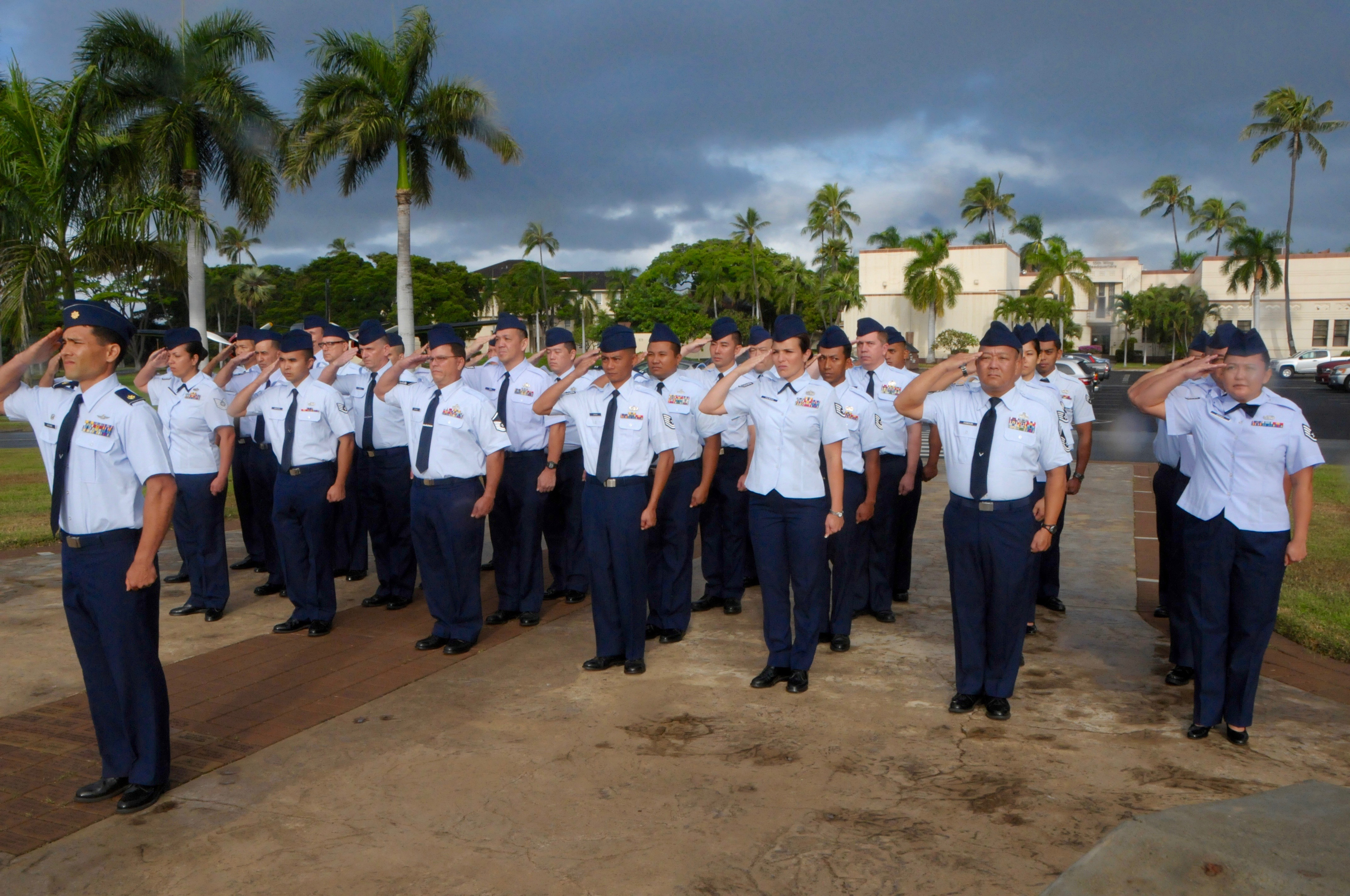 154th Com Flight performs reveille ceremony