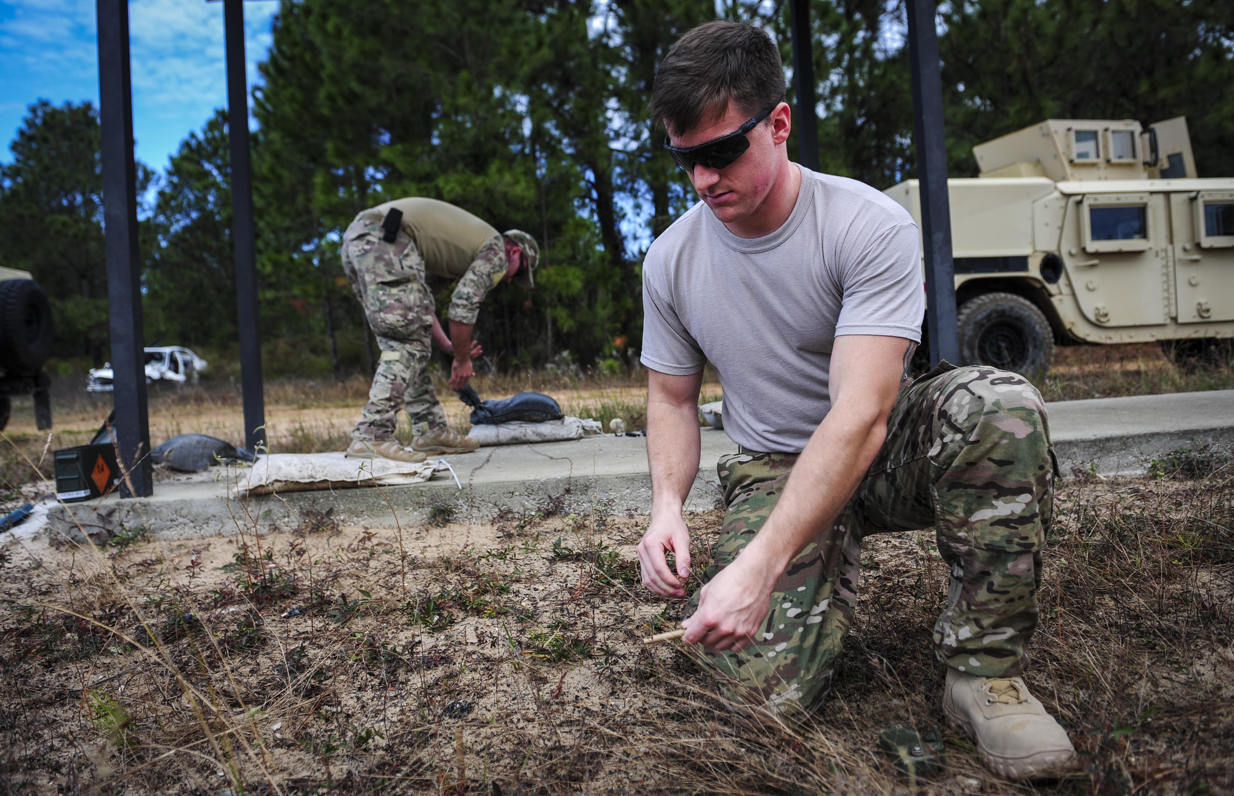Explosive ordnance disposal Airmen conduct post-blast analysis training