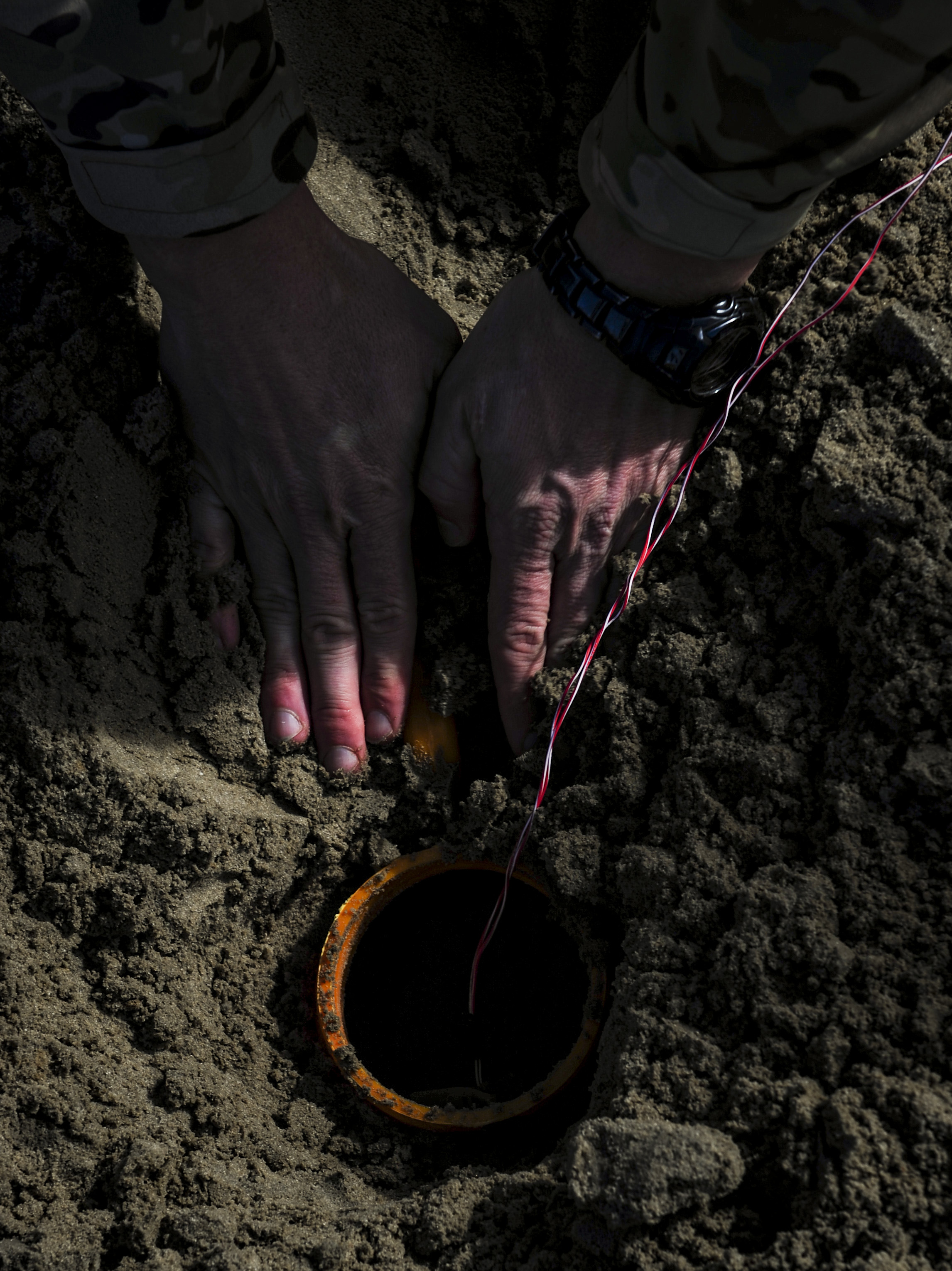 Explosive Ordnance Disposal Airmen conduct post-blast analysis training ...