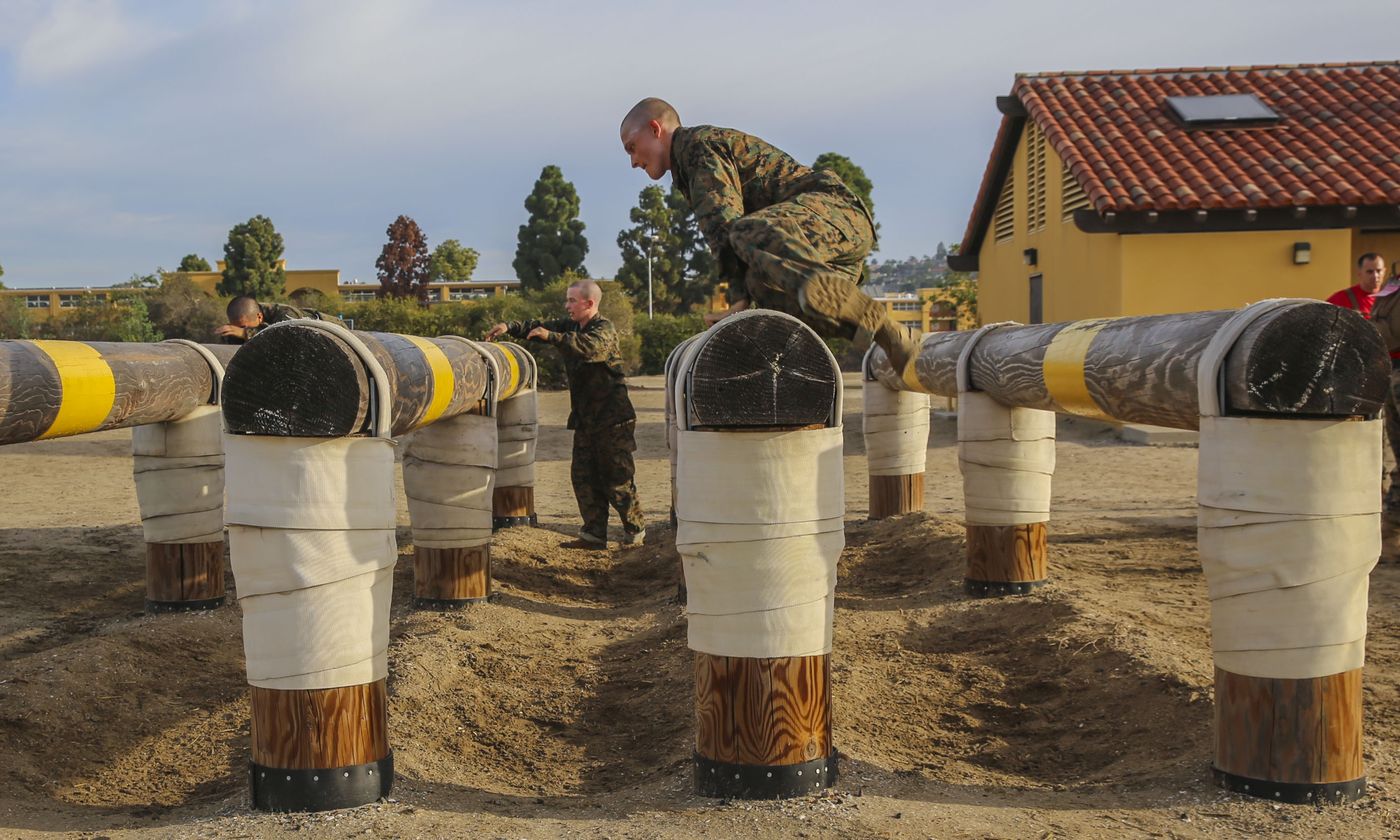 Recruits of Alpha Company are roped into Obstacle Course II