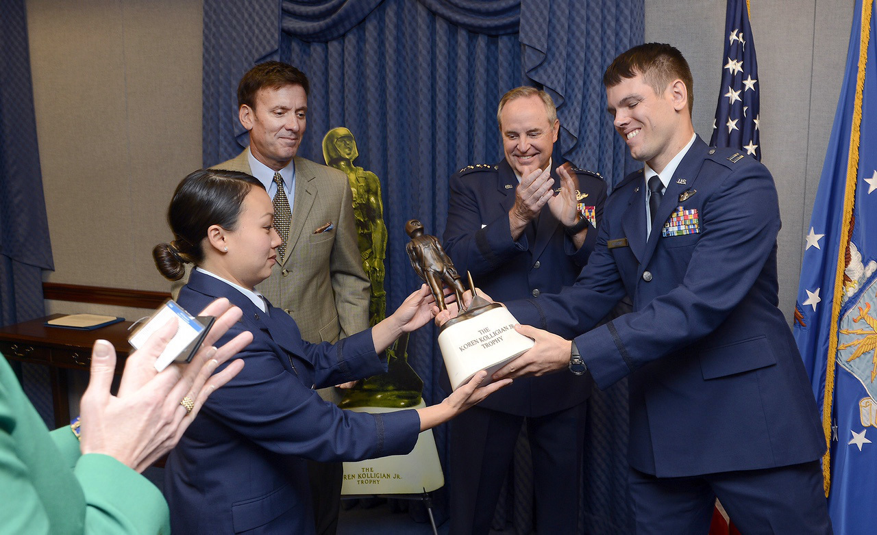 Air Force Chief of Staff Gen. Mark A. Welsh III presents Koren Kolligian Safety Award