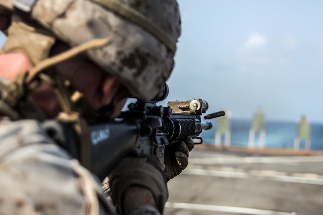 U.S. Marines zero in on combat marksmanship skills at sea