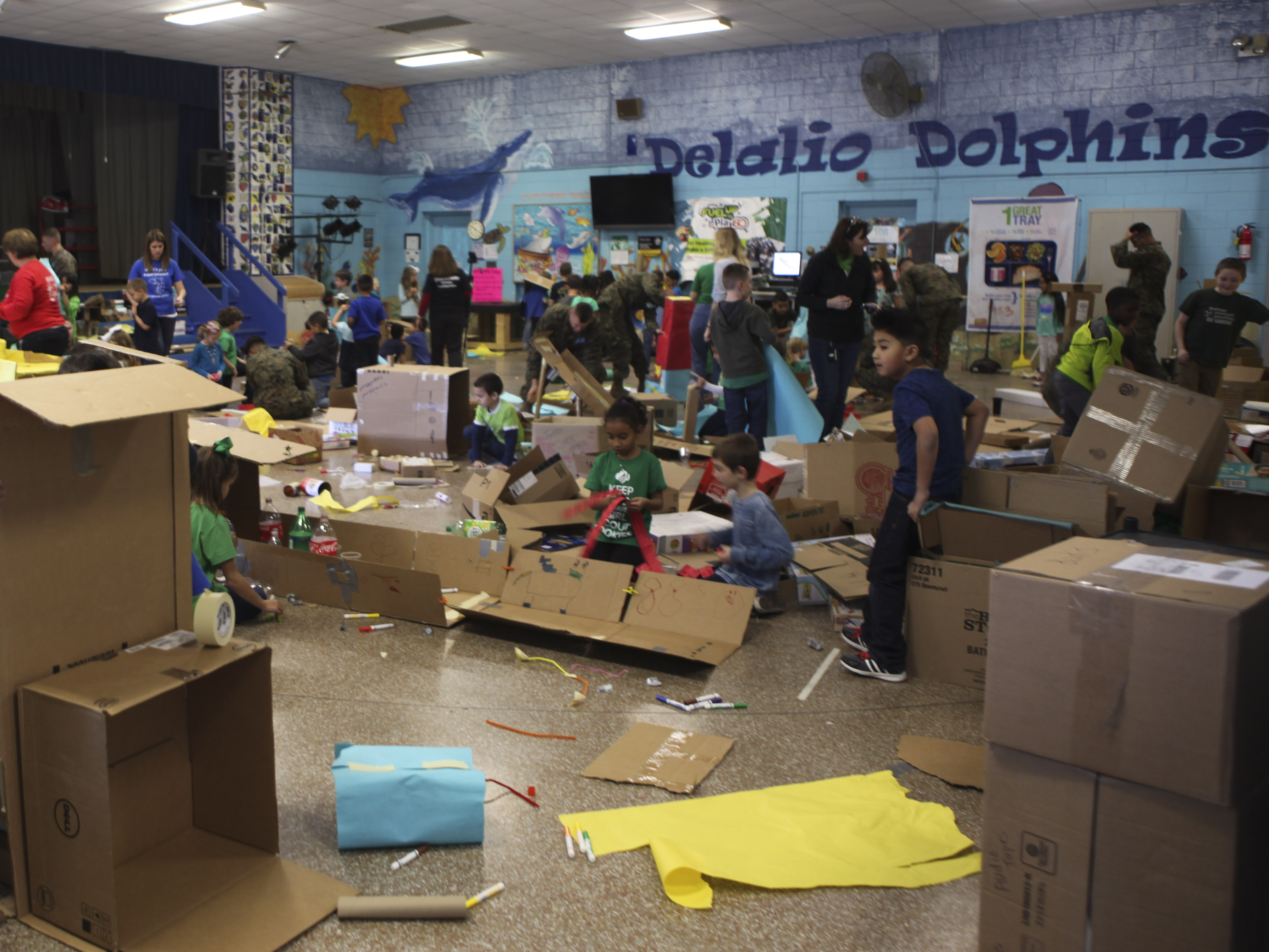 DeLalio holds Cardboard Box Challenge