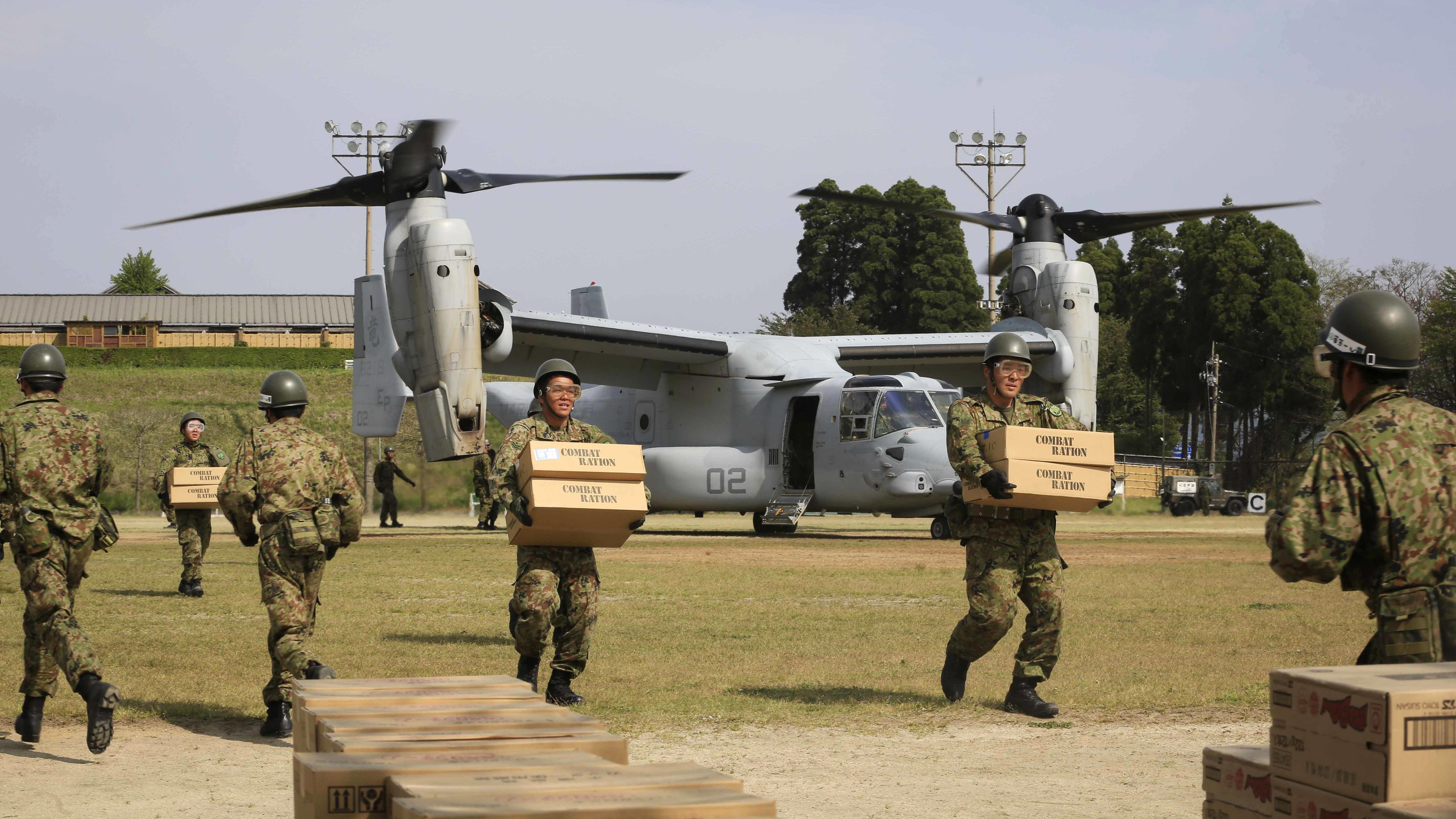 JSDF, U.S. Marines continue ship to shore earthquake relief