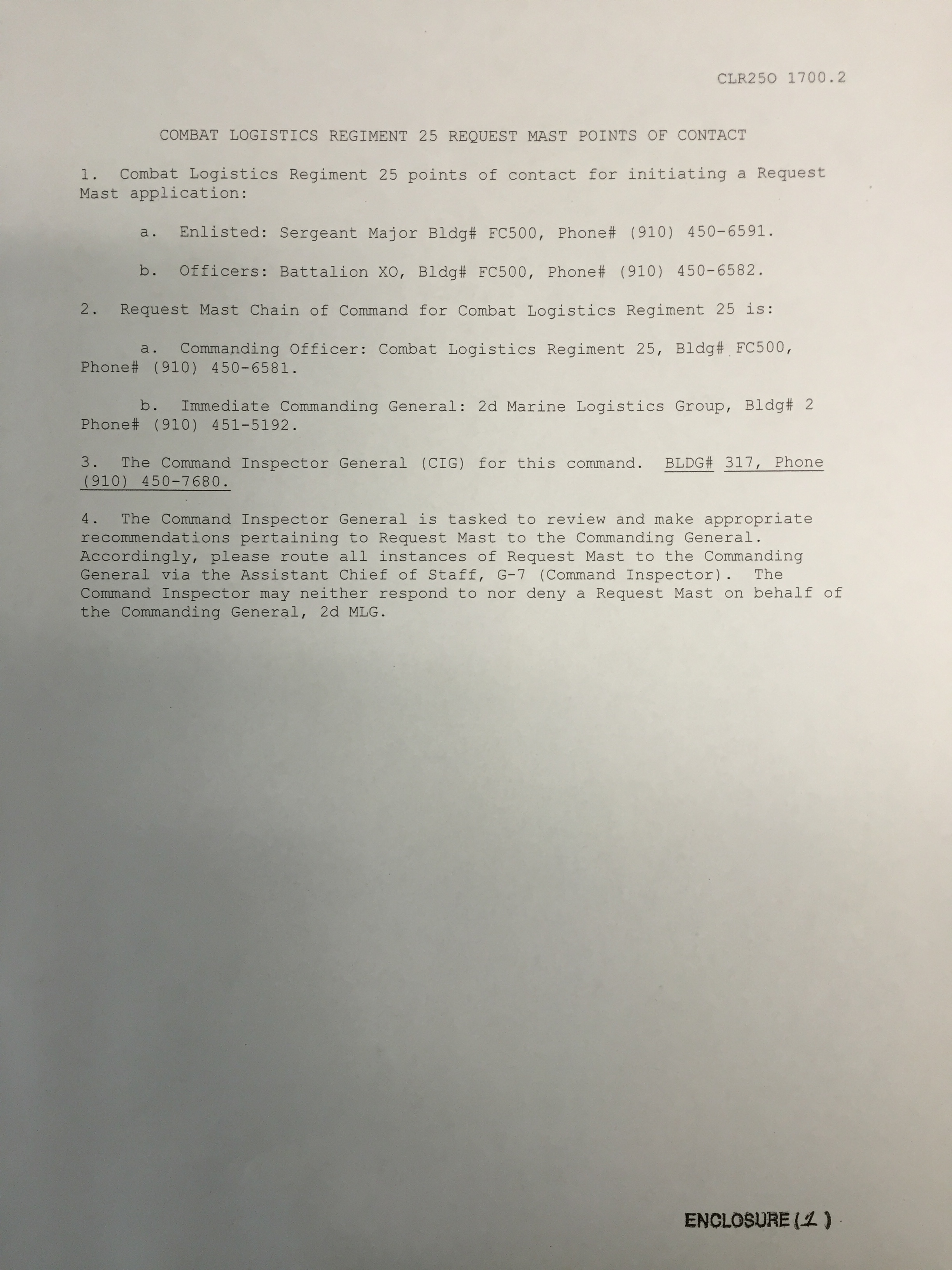 CLR 25 Request Mast Order 1700.2