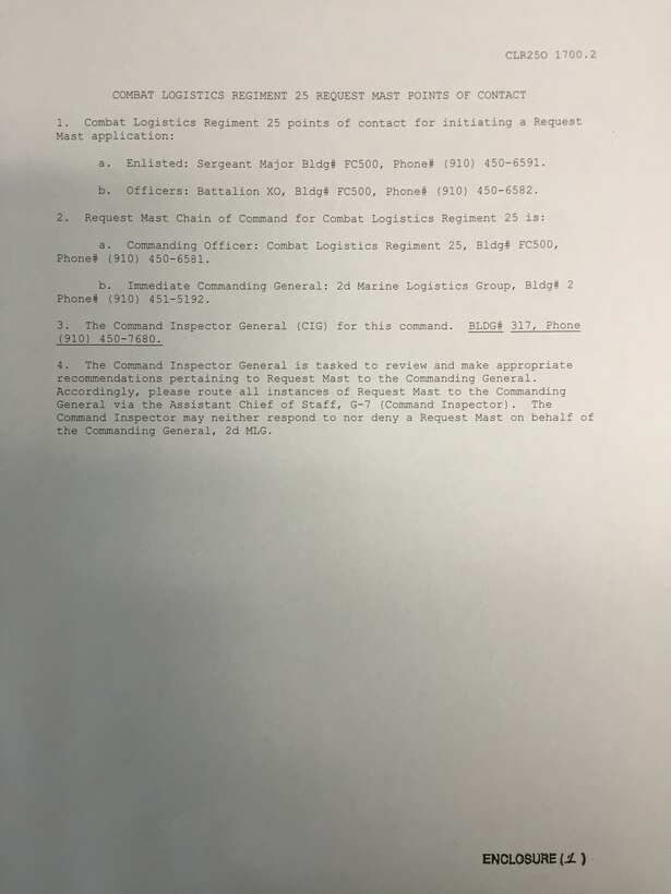 CLR 25 Request Mast Order 1700.2