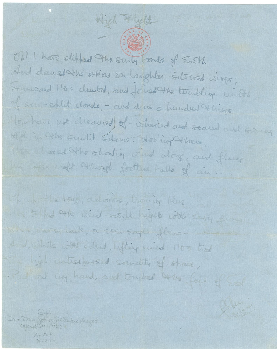 “High Flight”: Poetry at 30,000 feet > Royal Air Force Lakenheath > Display