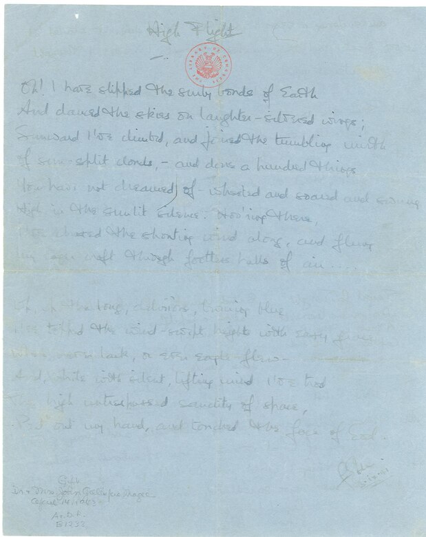 “High Flight”: Poetry at 30,000 feet > Royal Air Force Lakenheath > Display