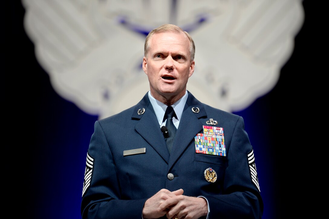 Chief Master Sgt. of the Air Force James A. Cody gives his enlisted ...