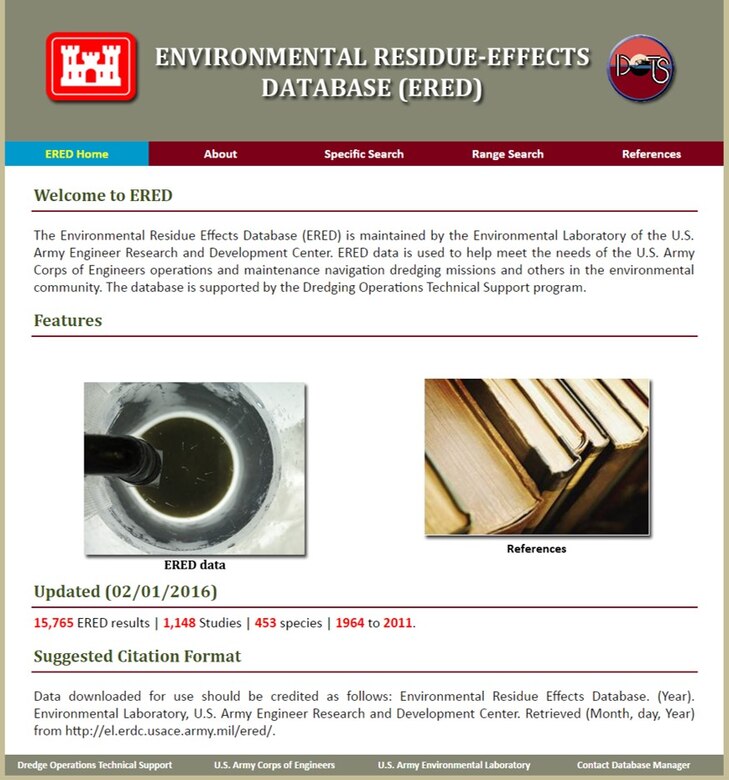 Environmental Residue Effects Database (ERED) > Engineer Research and Development Center > Fact ...