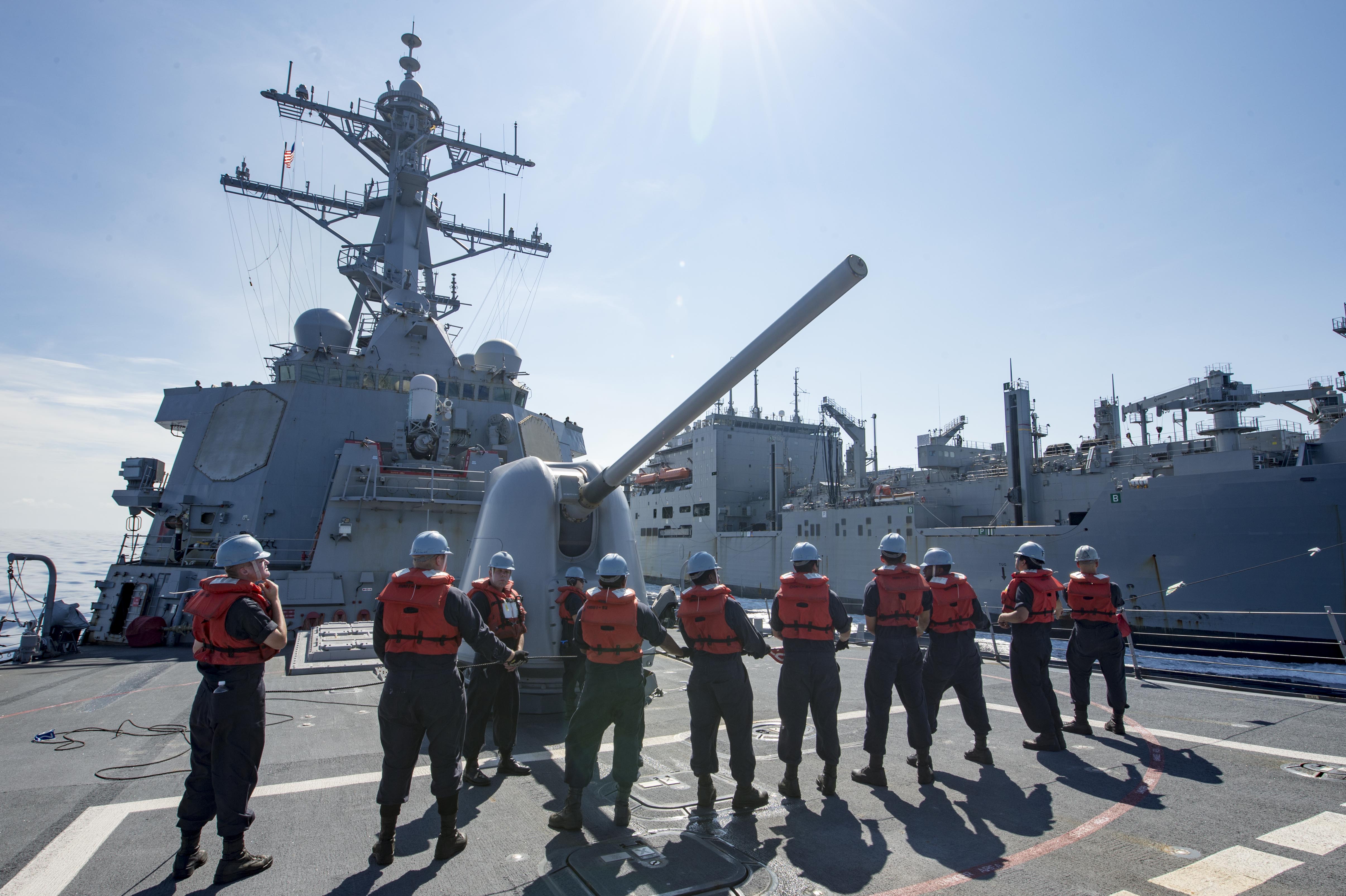 USS Curtis Wilbur Conducts Connected Replenishment in South China Sea ...