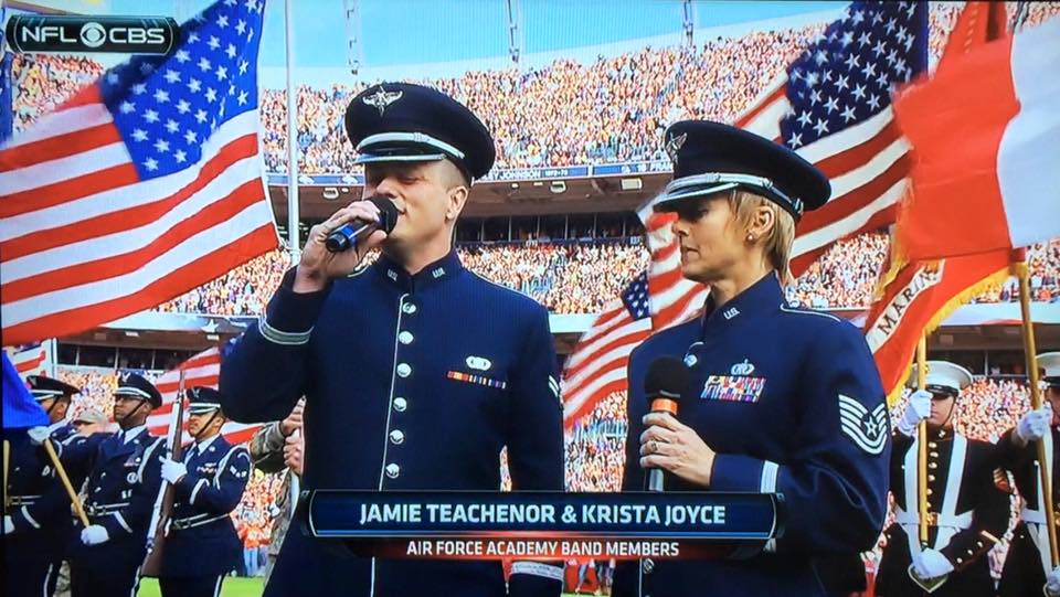 A1C Jamie Teachenor and TSgt Krista Joyce sing our national anthem on ...