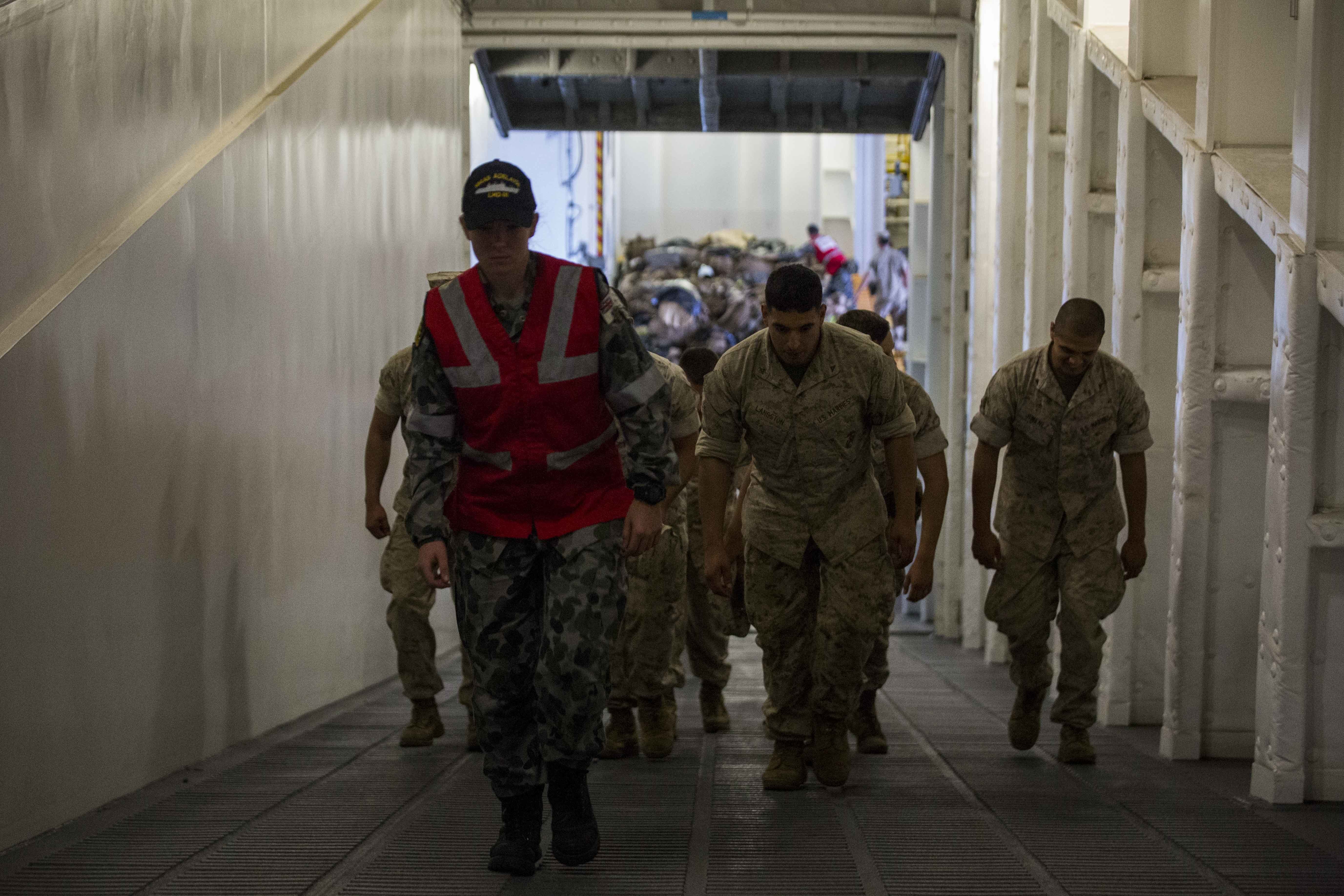 U.S. Marines embark HMAS Adelaide