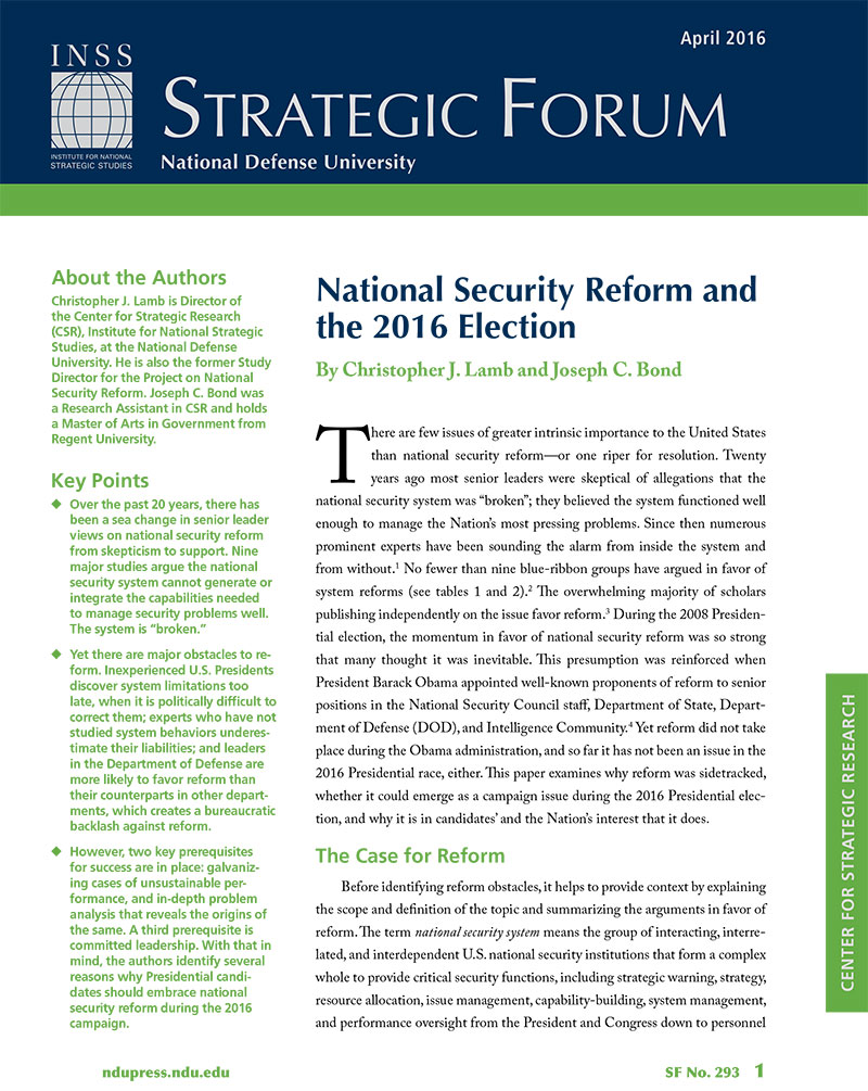 National Security Reform and the 2016 Election > Institute for National ...