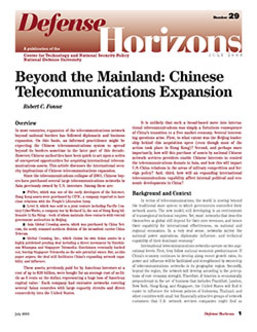 Beyond the Mainland: Chinese Telecommunications Expansion > National ...