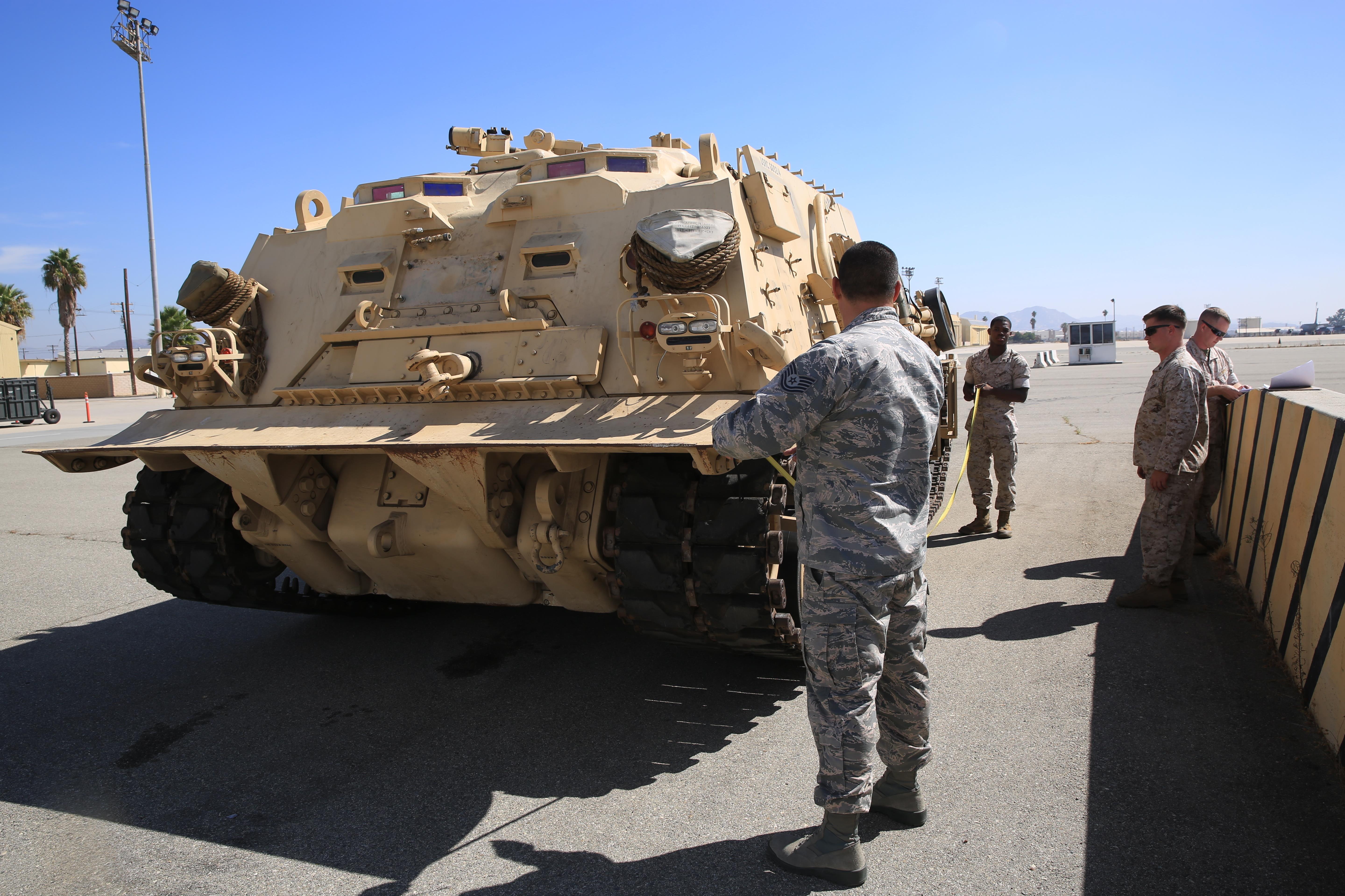 Marines, Airmen transport tank using strategic airlift