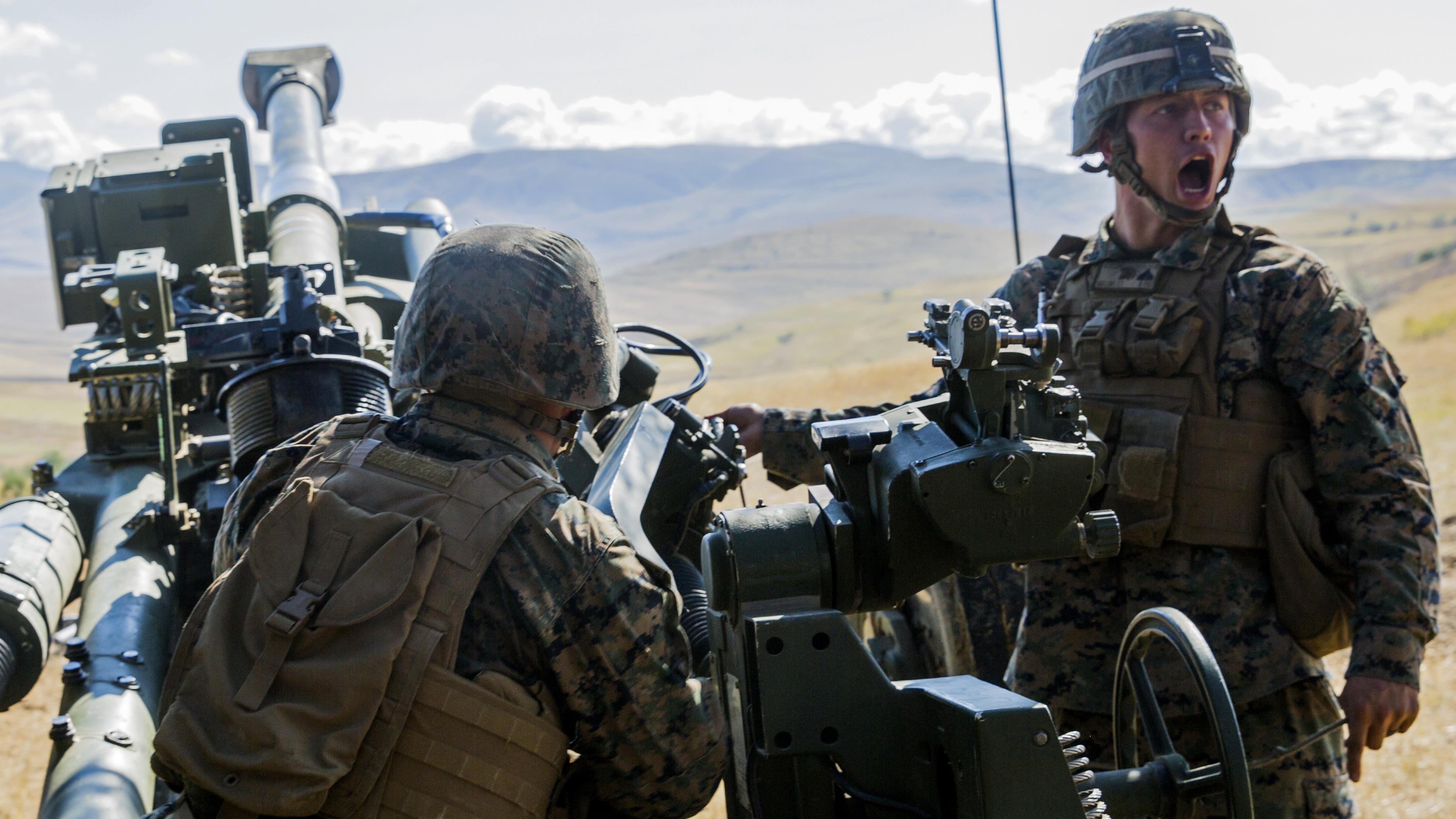 U.S. Marines fire artillery during Agile Spirit 16