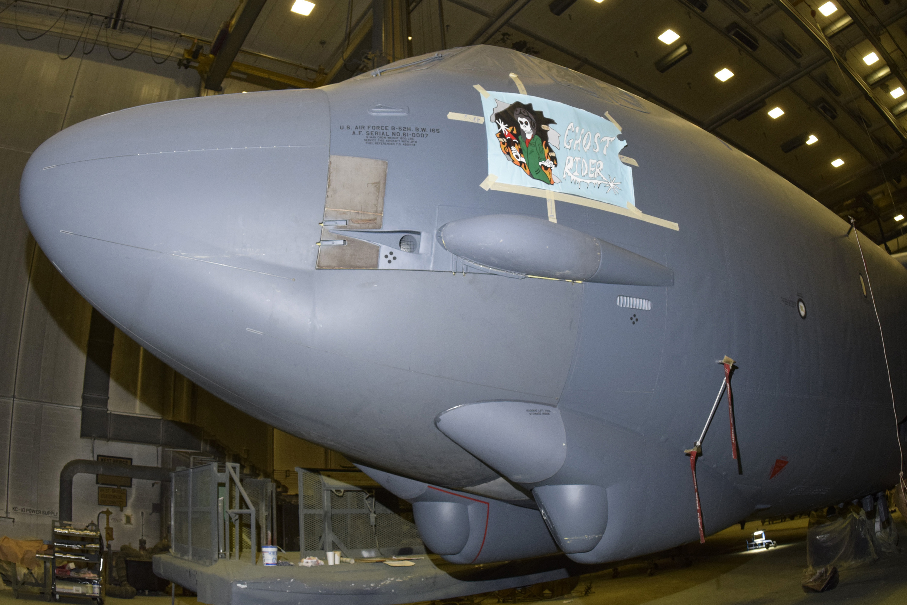 B-52H, 61-0007, 'Ghost Rider' in the paint hangar at Tinker AFB, Okla.