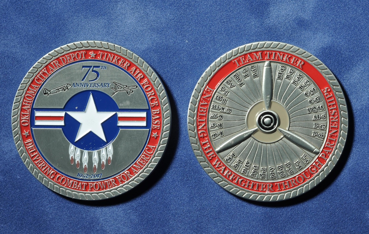 75th Anniversary coin, logo represent history > Tinker Air Force Base ...