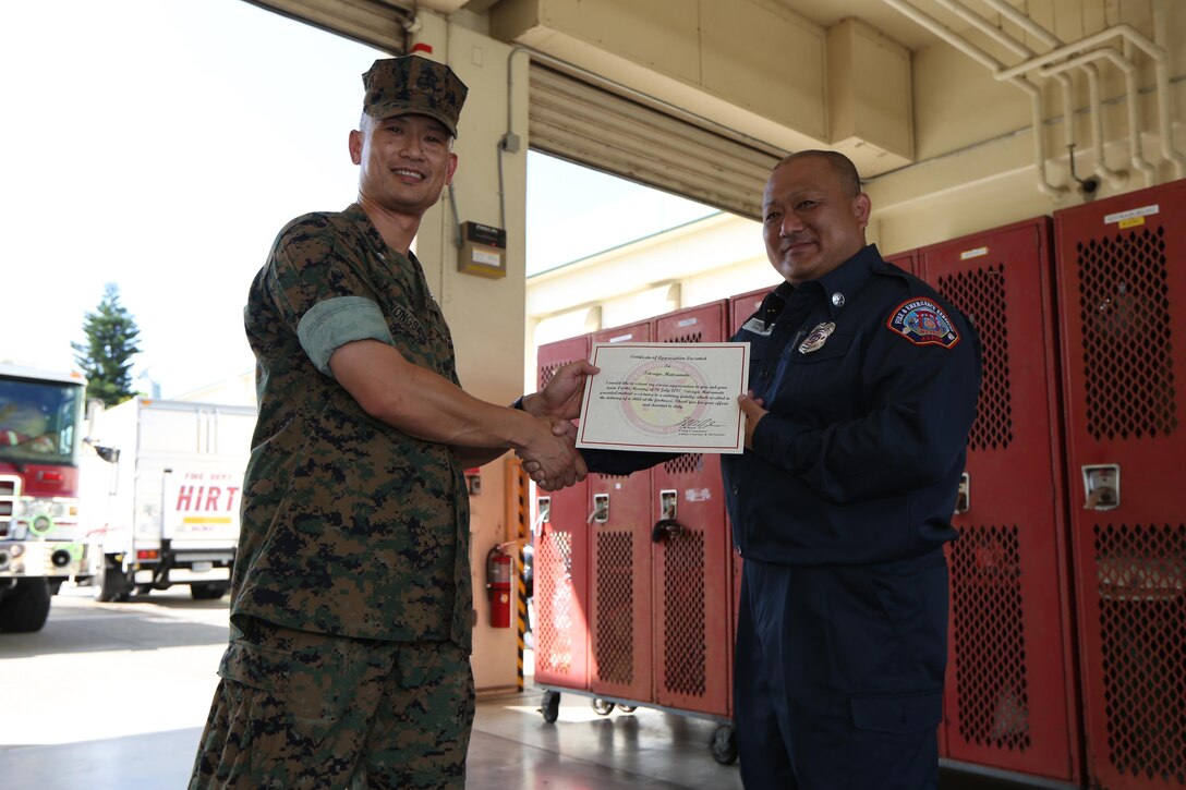 Camp Courtney Fire Department awarded for delivering baby