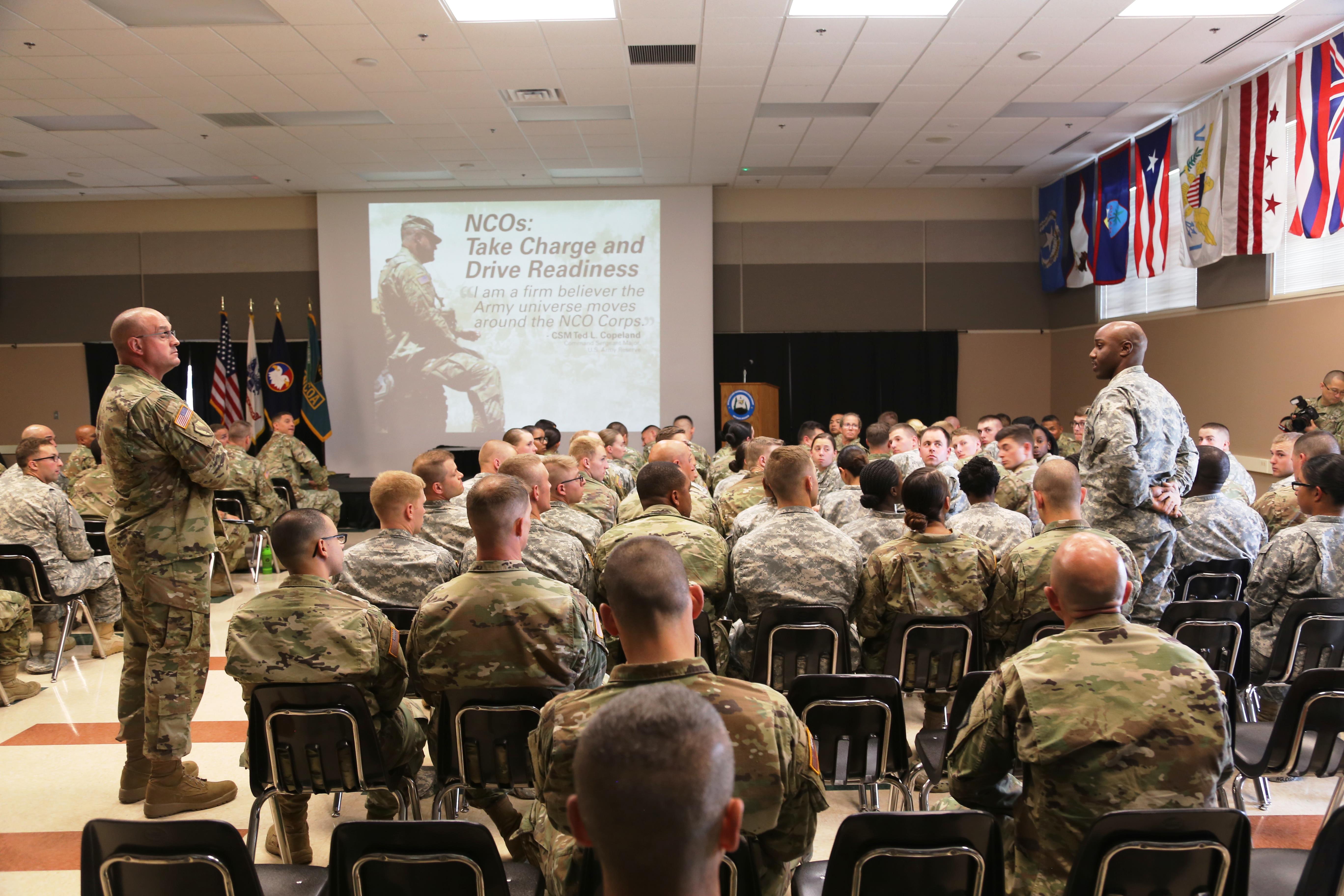 Army Reserve command sergeant major holds enlisted huddle at Fort McCoy
