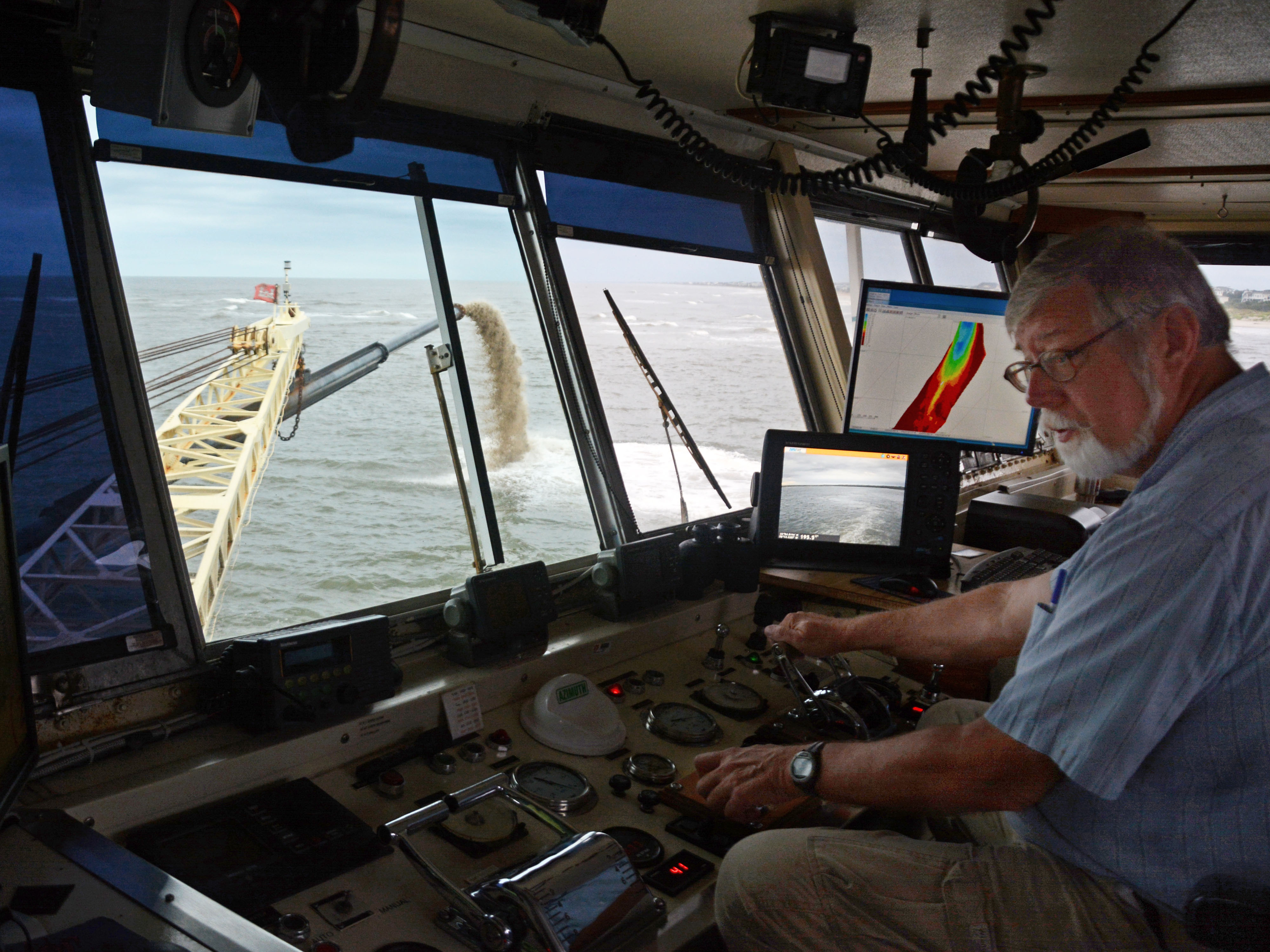 Sidecast Dredge MERRITT Clearing Channel at Lockwoods Folly Inlet