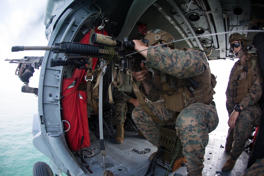 Guardian Angel: MRF provides security from an MH-60S Seahawk