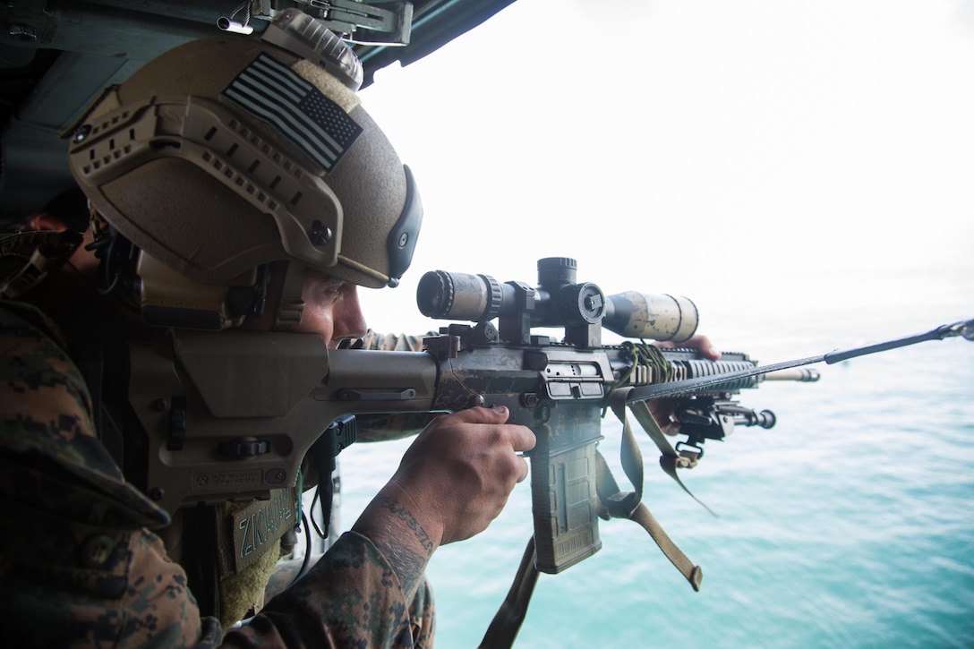 Guardian Angel: MRF provides security from an MH-60S Seahawk
