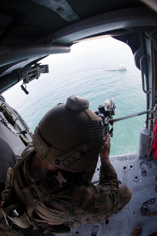 Guardian Angel: MRF provides security from an MH-60S Seahawk