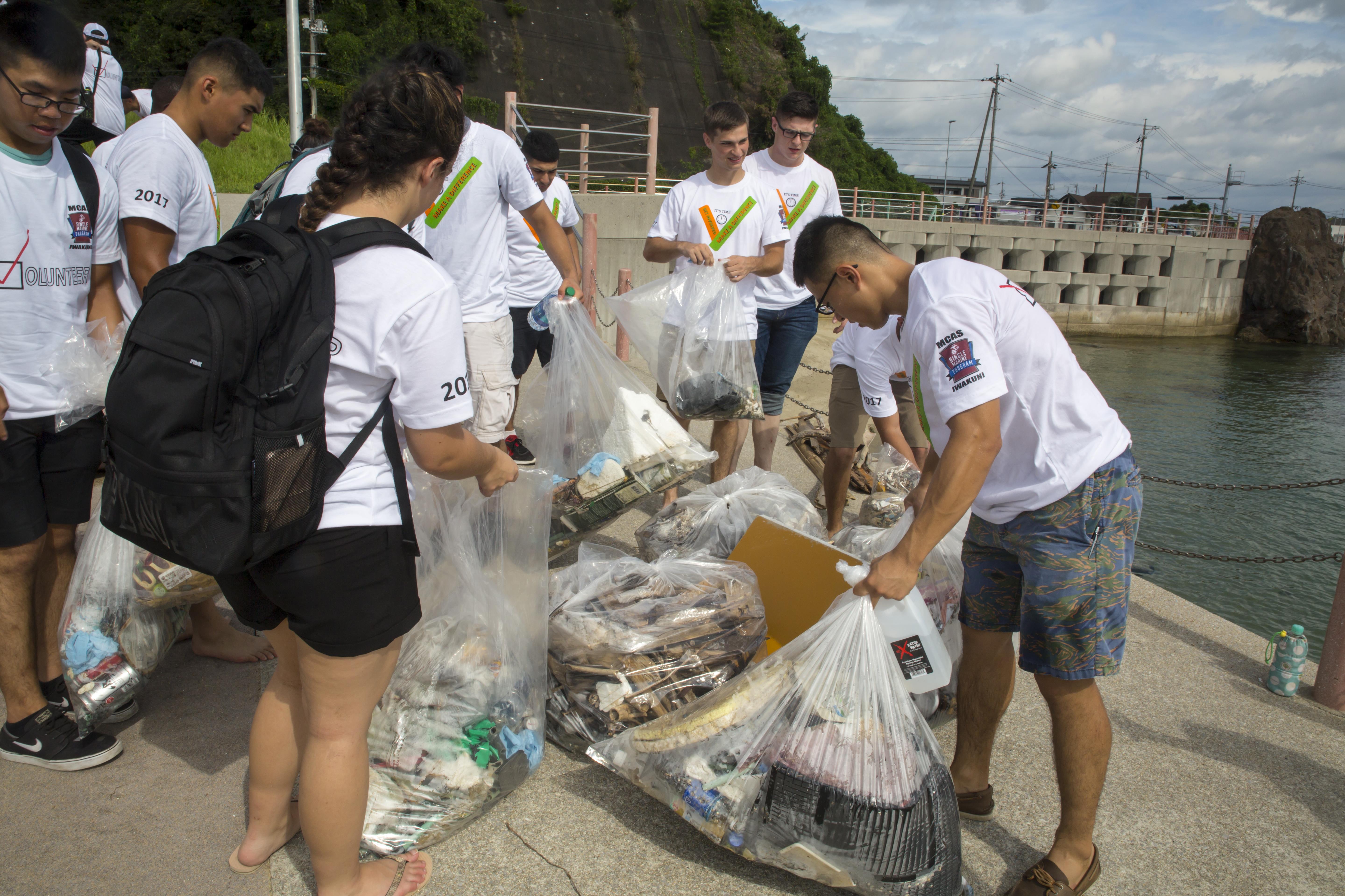 Single Marine Program volunteers cleanup Yuu Beach