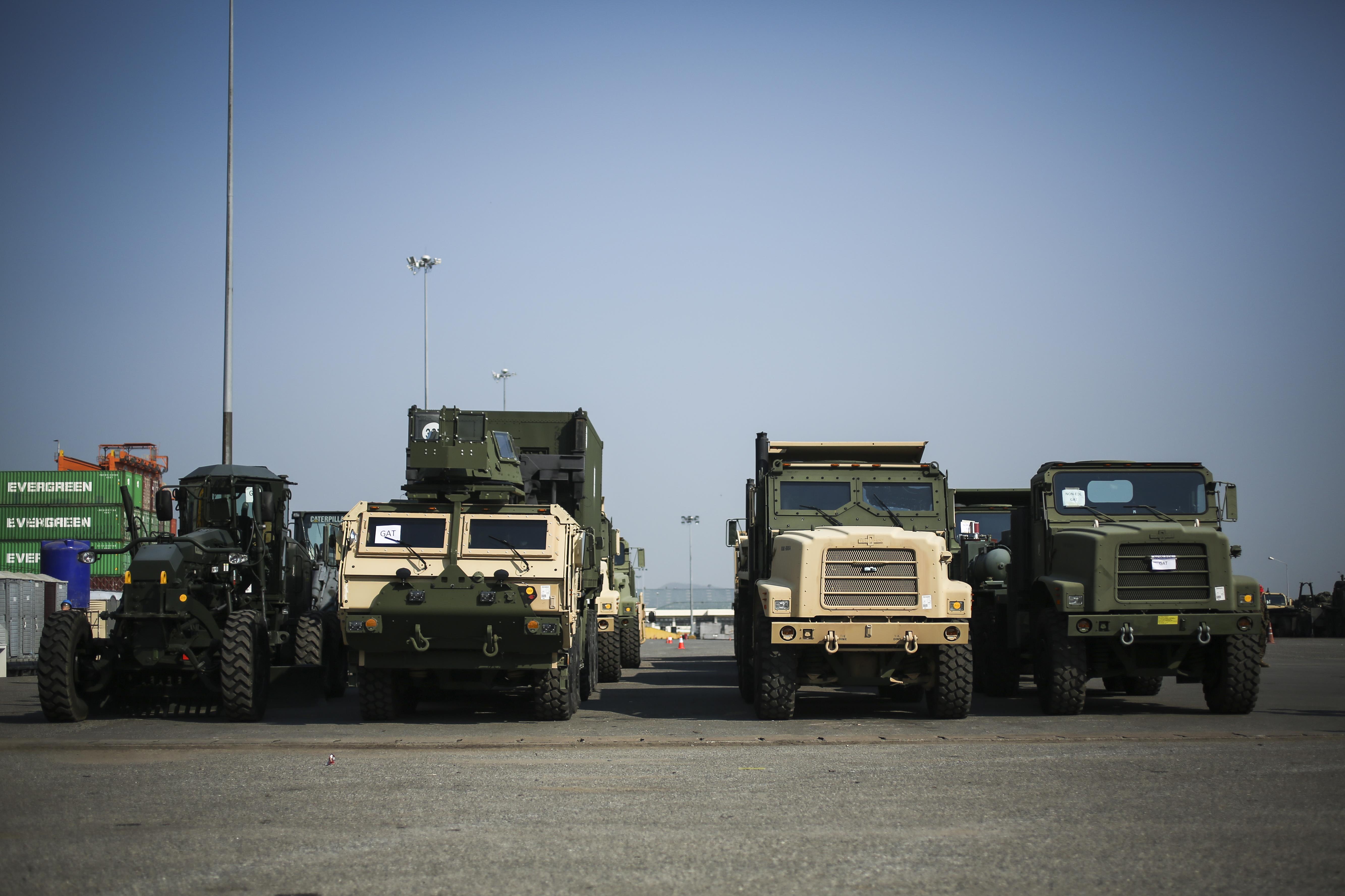 Offloading Begins on the USNS Gunnery Sgt. Fred W. Stockham During ...