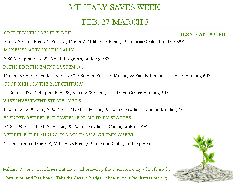 Array of financial classes highlights Military Saves Week at JBSA ...