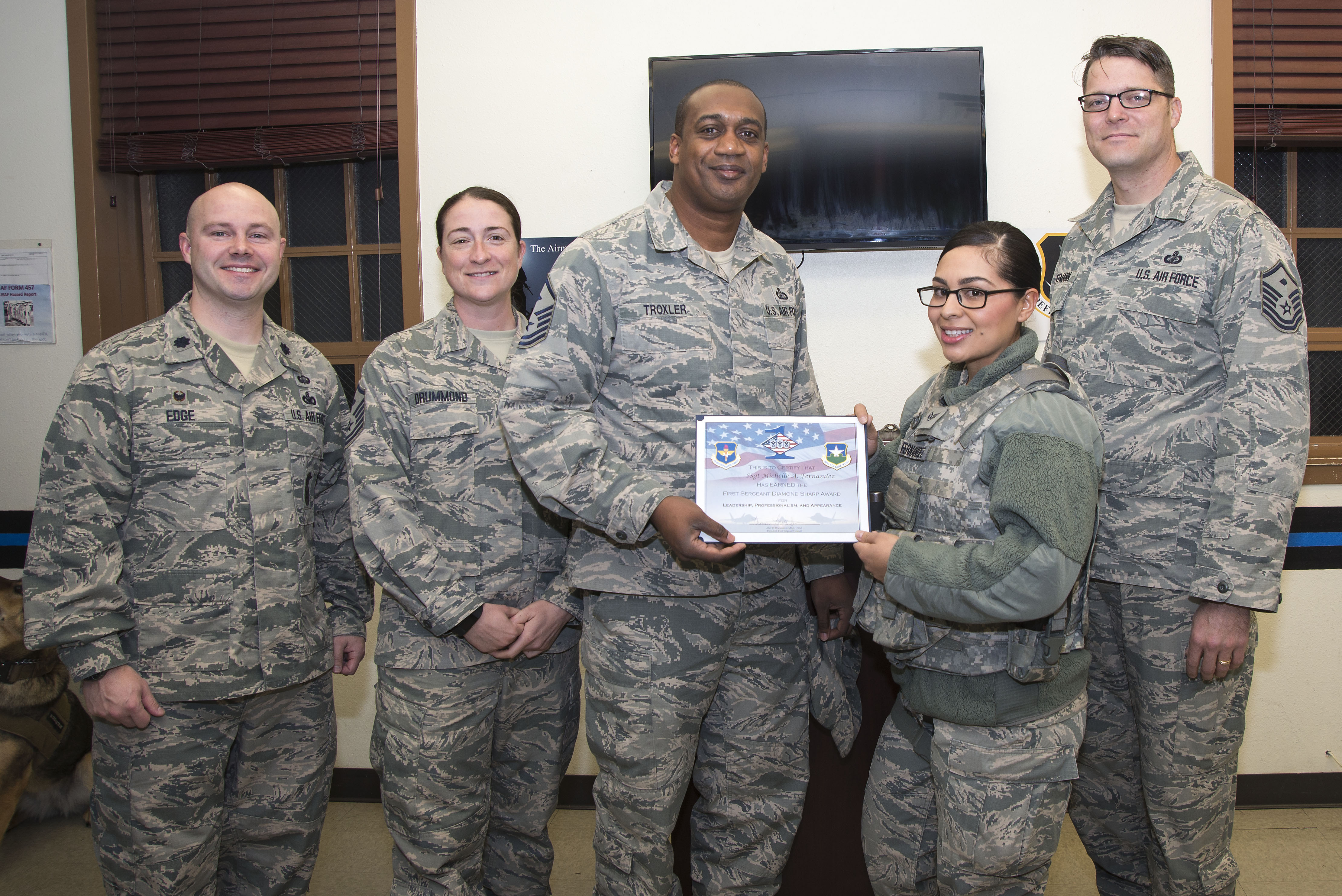Fernandez presented with First Sergeant Diamond Sharp Award
