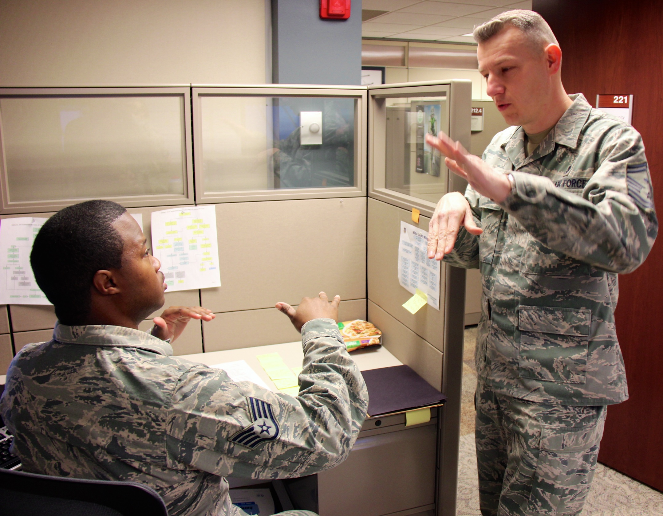 Team discussion on daily events