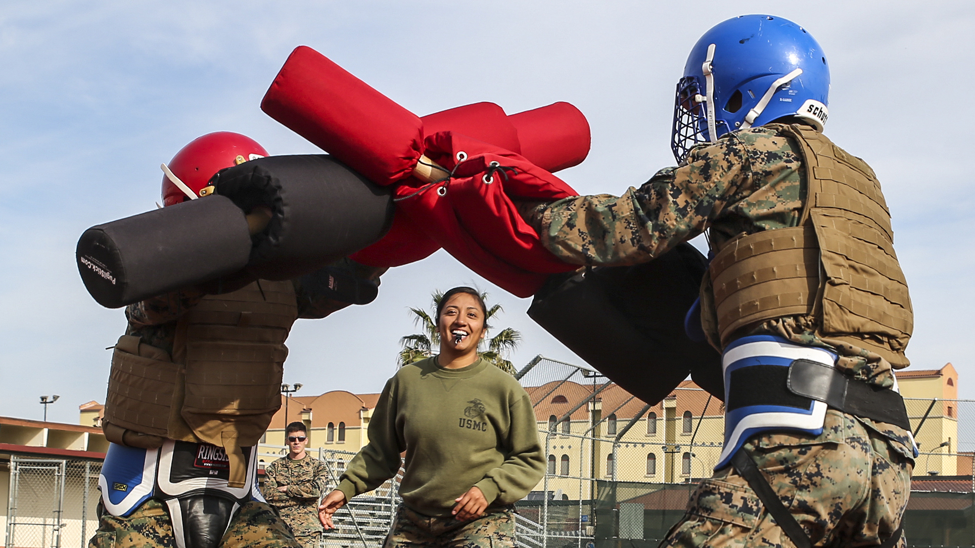 Pugil stick match during Marine Corps Martial Arts Program green belt ...