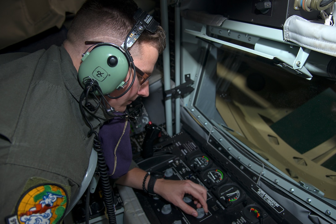 U.S. Air Force Airman 1st Class Jakob McGaughey, a boom operator ...