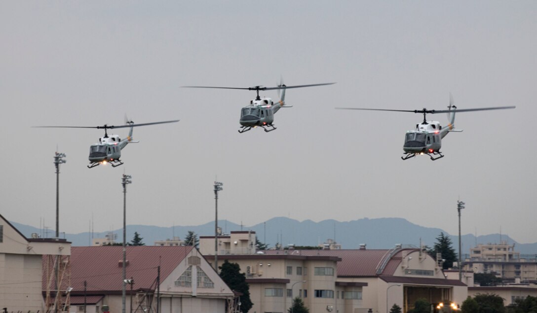 Hueys perform formation flight