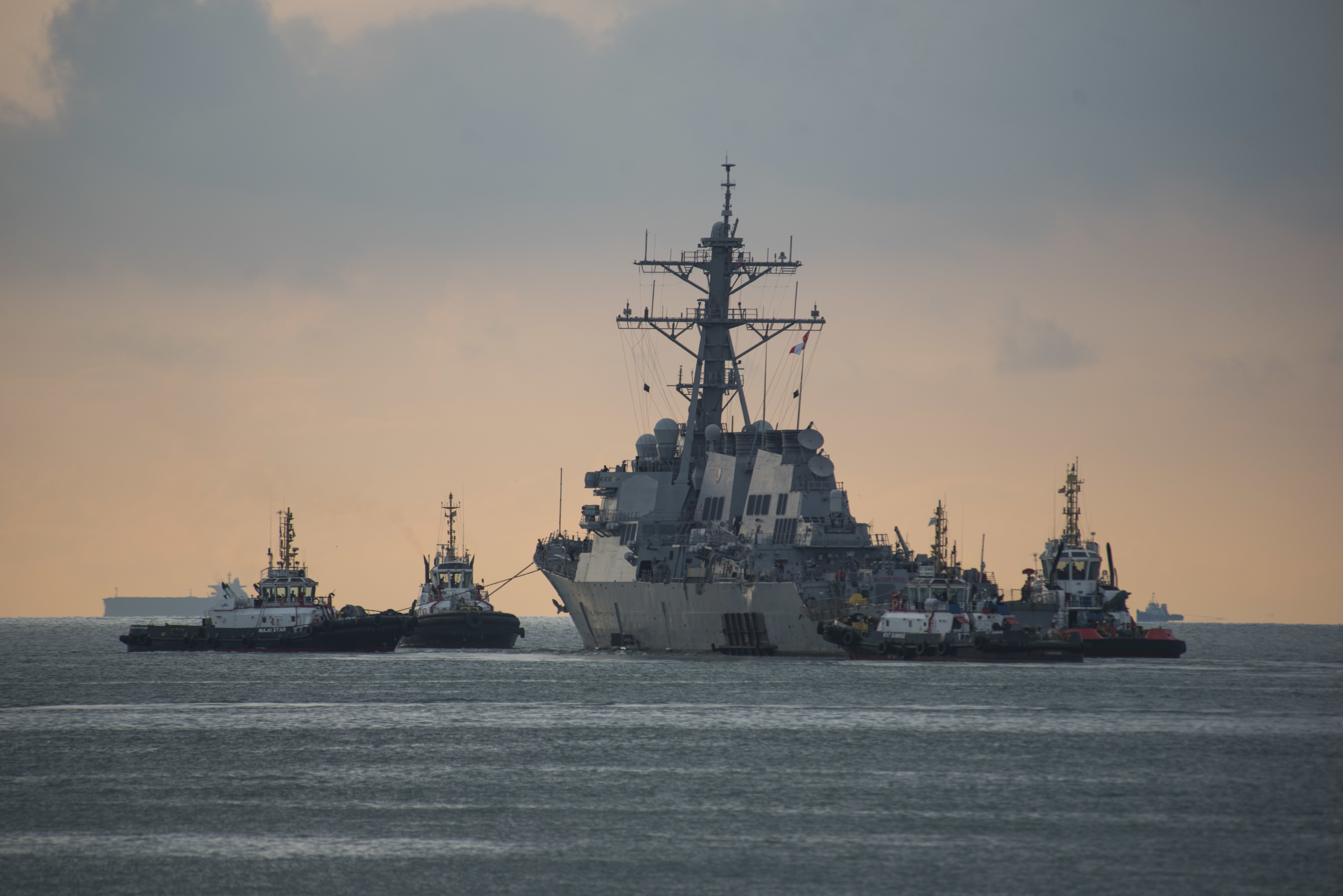 USS John S. McCain Departs Changi Naval Base for Heavy Lift ...