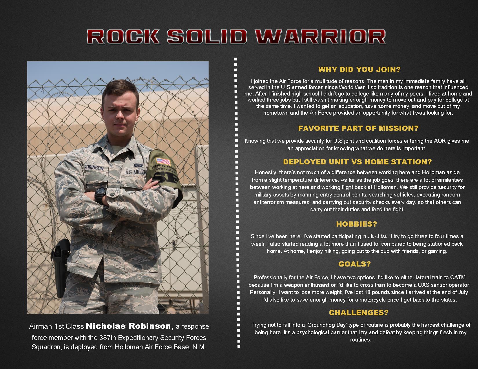 Rock Solid Warrior: Airman 1st Class Nicholas Robinson > U.S. Air ...
