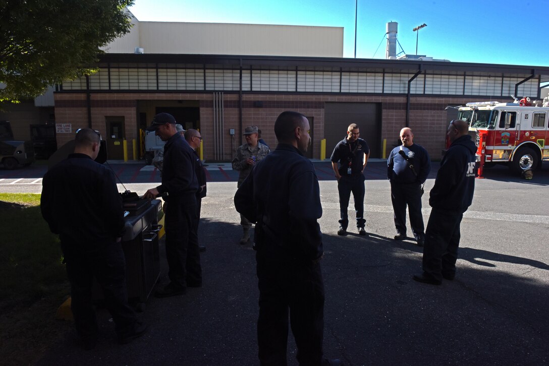 193rd Special Operations Civil Engineer Squadron firefighters hold open ...
