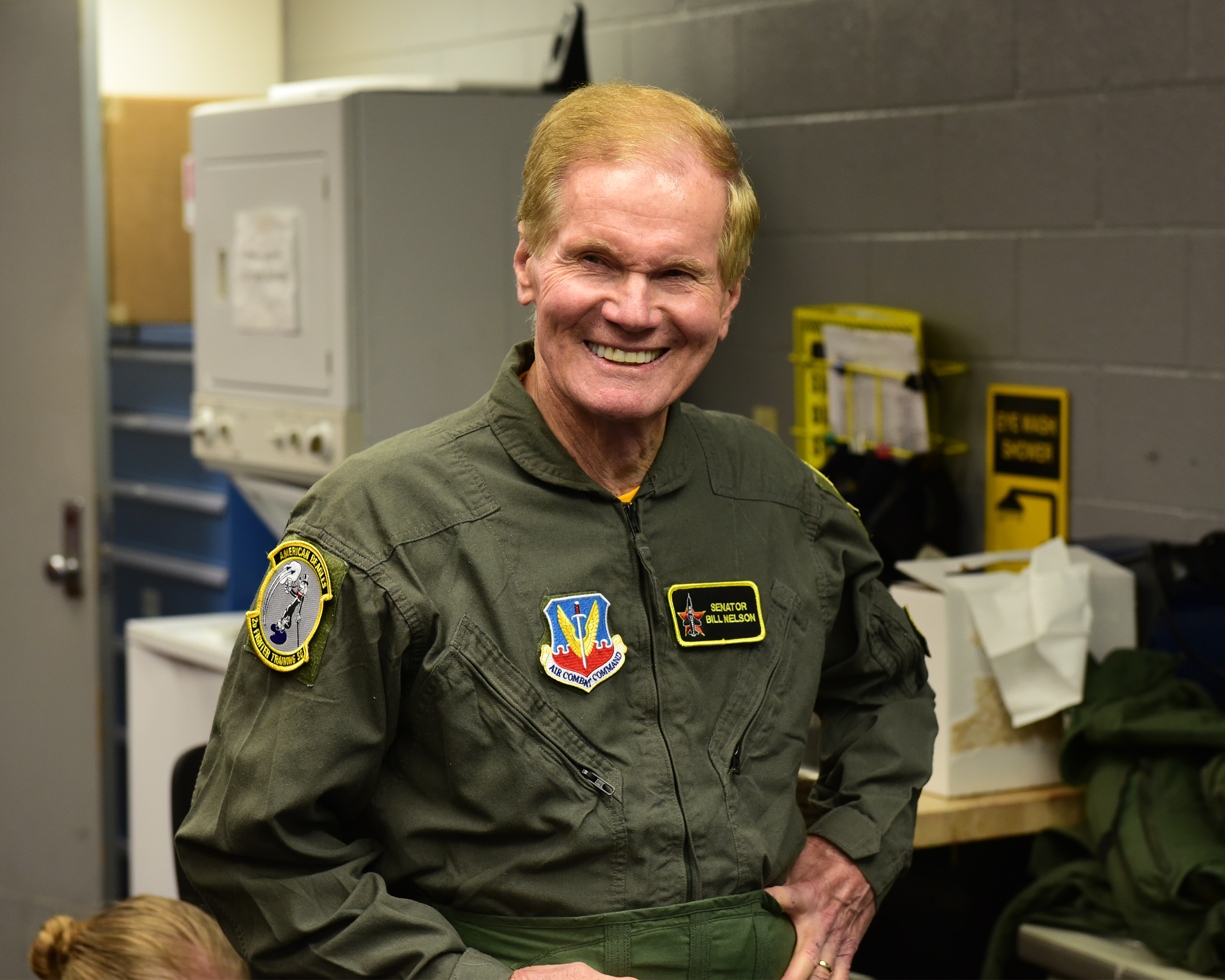 Senator Bill Nelson receives familiarization flight at Tyndall