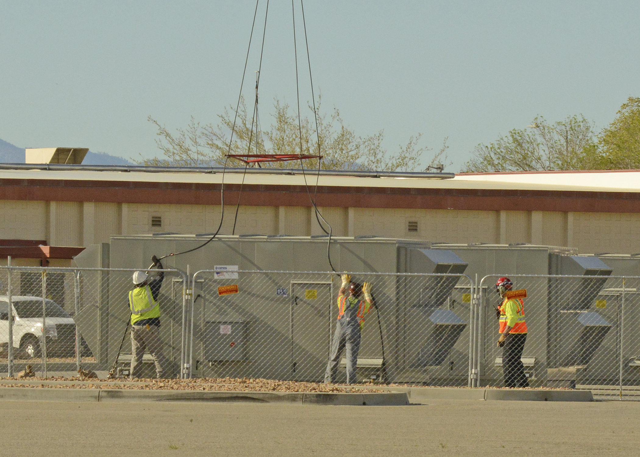 Chopper delivers new cooling units to Bldg. 1600 on Edwards