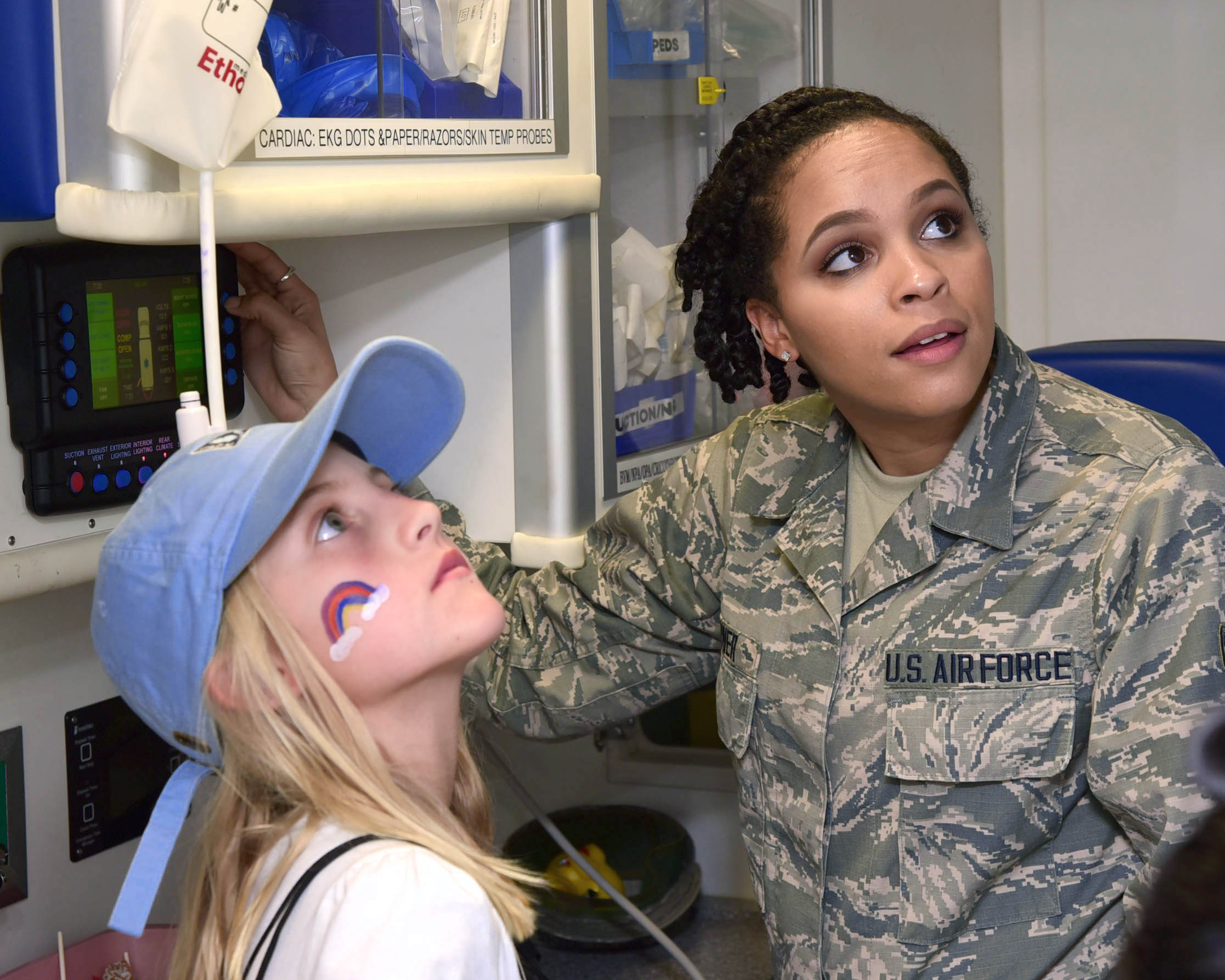 Airman demonstrates ambulance equipment