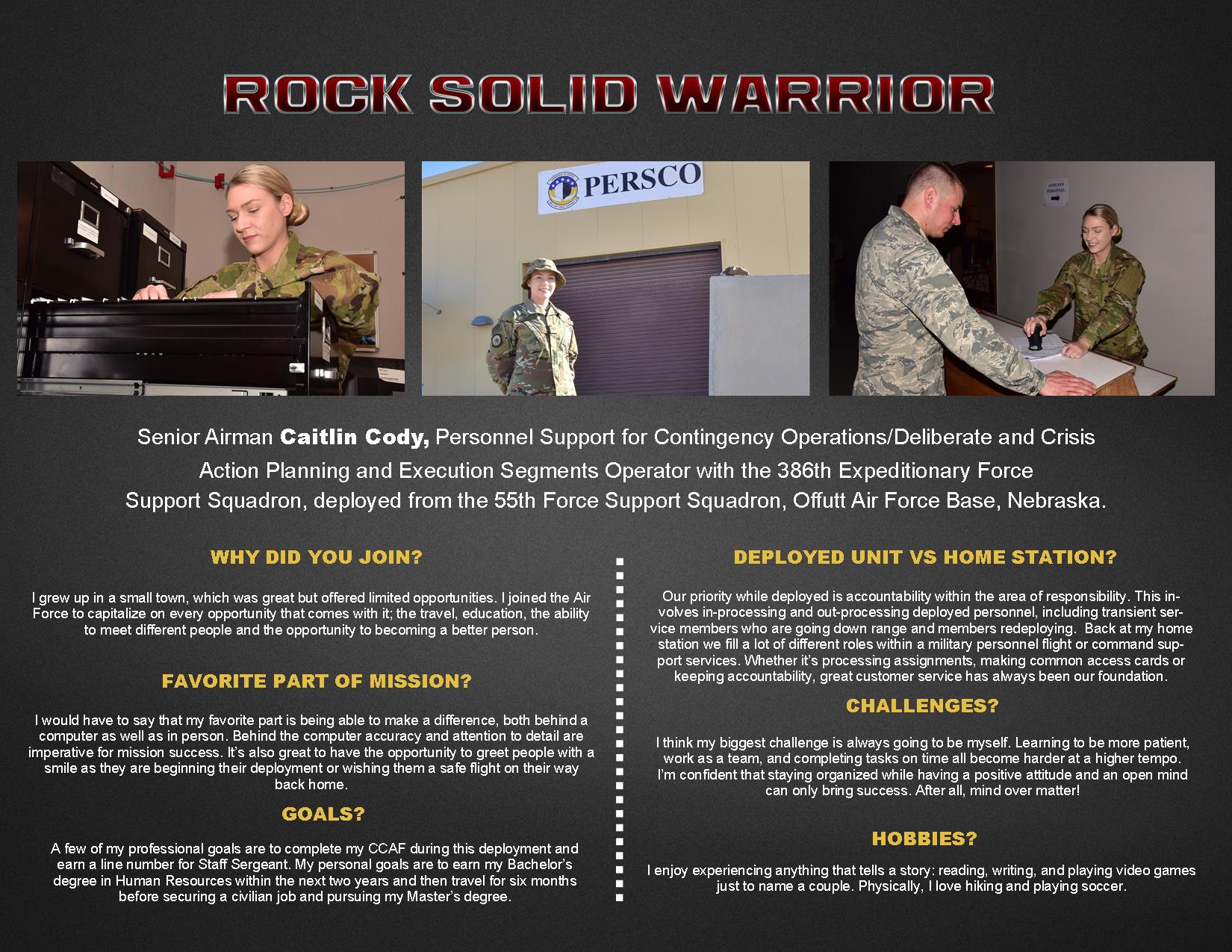 Rock Solid Warrior: Senior Airman Caitlin Cody > U.S. Air Forces ...