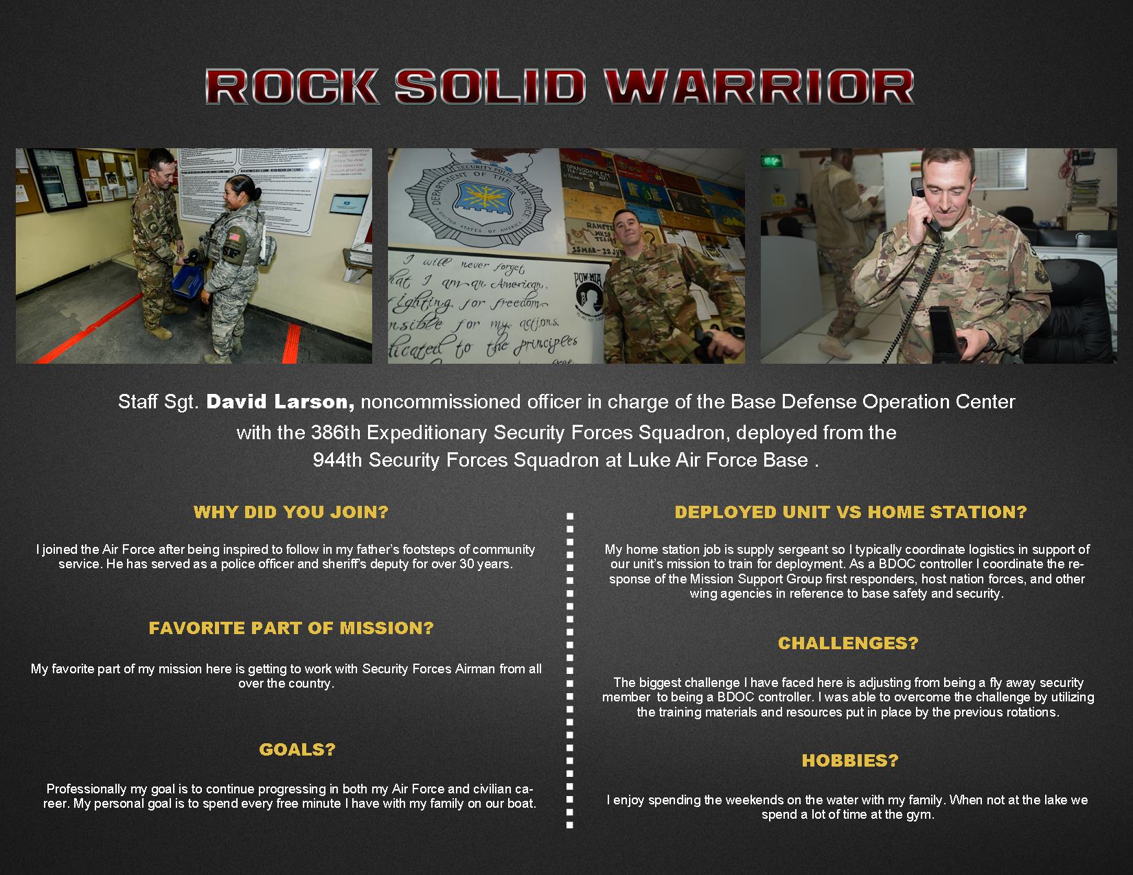 Rock Solid Warrior: Staff Sgt. David Larson > U.S. Air Forces Central ...