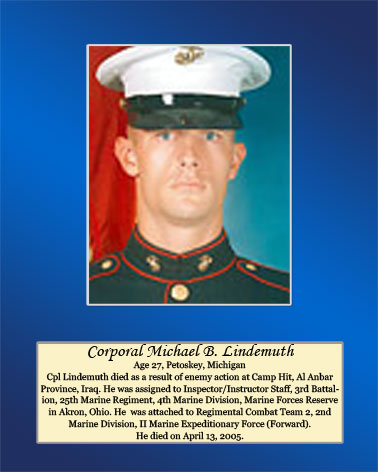 Lindemuth, Cpl. Michael B. > U.S. Marine Corps Forces Reserve > Biography