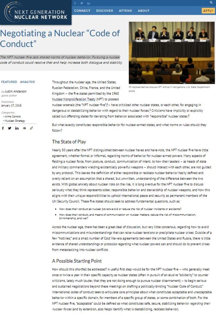 Negotiating a Nuclear "Code of Conduct" > Institute for National ...