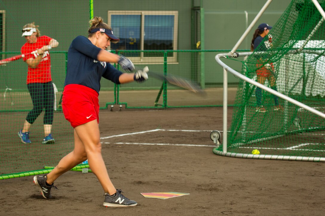 USA Women’s National Softball Team practice in Iwakuni City