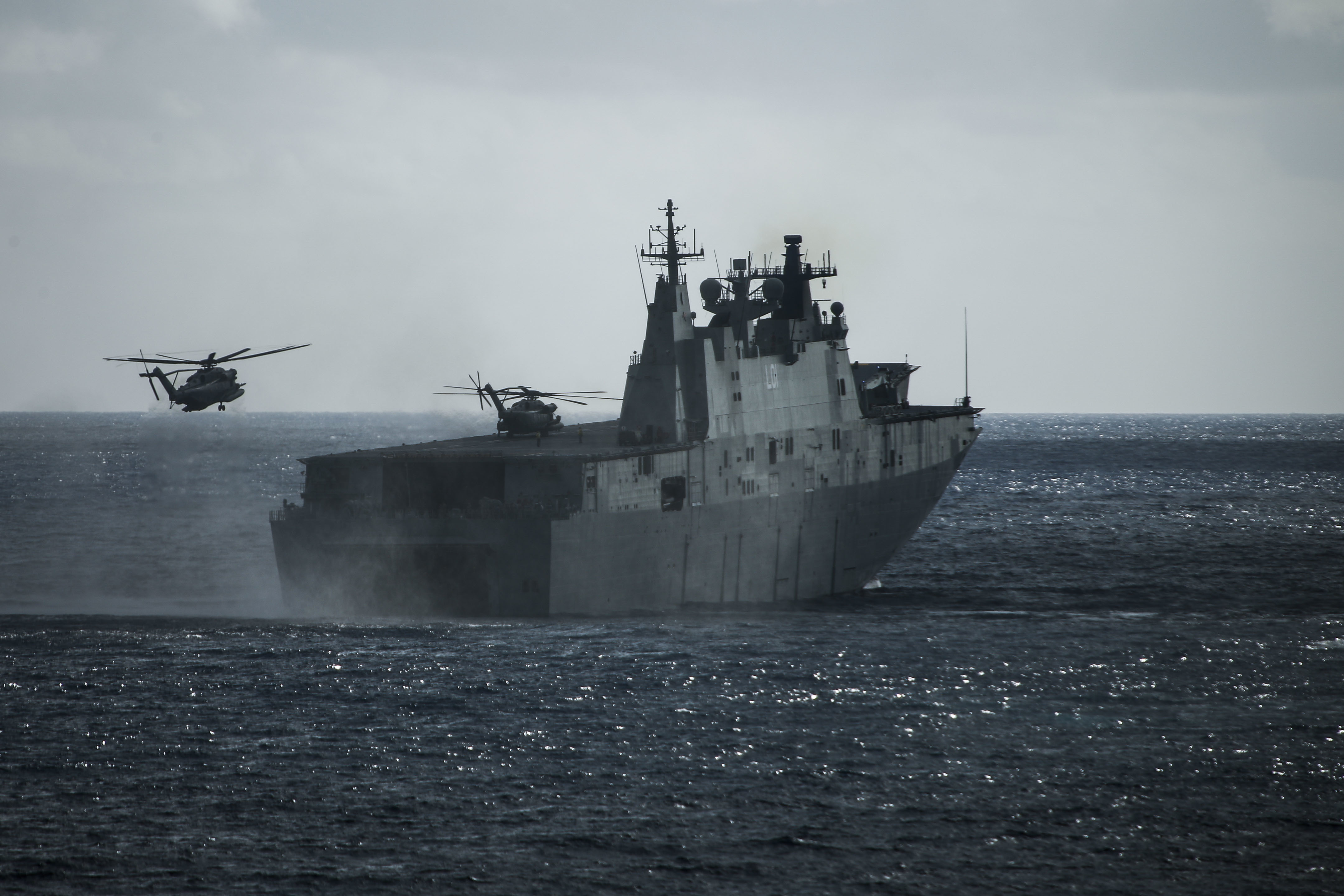 Two CH-53E Super Stallion helicopters assigned to Marine Heavy ...