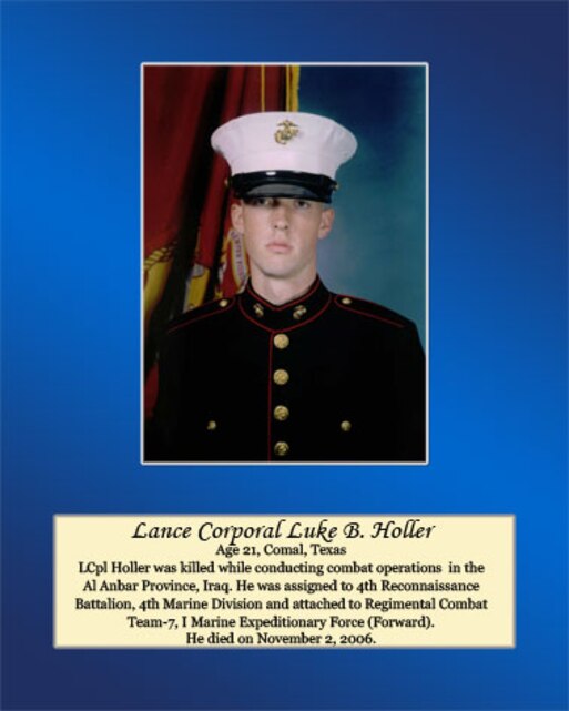 Holler, Lance Cpl. Luke B. > U.S. Marine Corps Forces Reserve > Biography